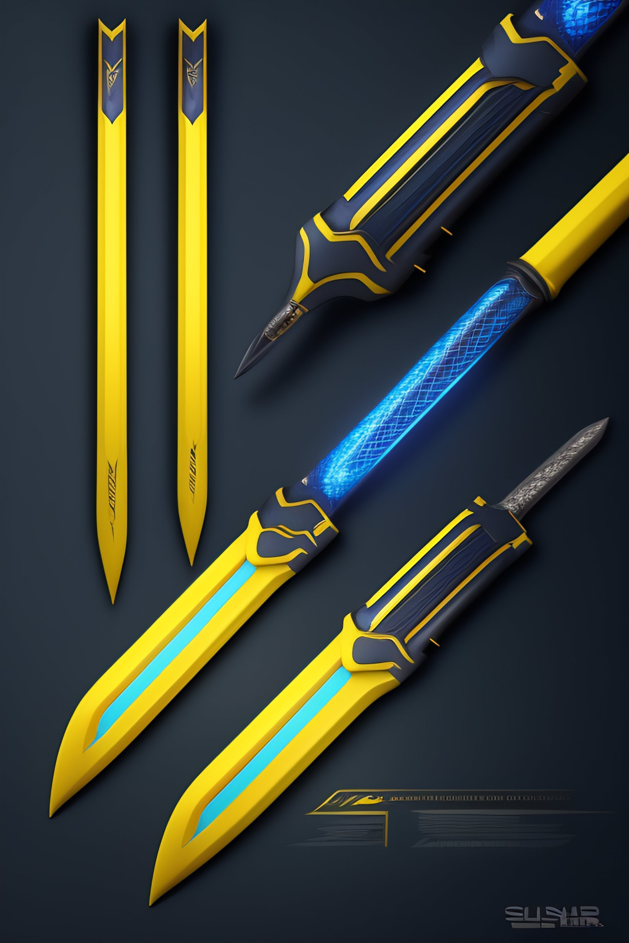 Lexica - Futuristic, blade runner themed yellow and blue sword, concept art