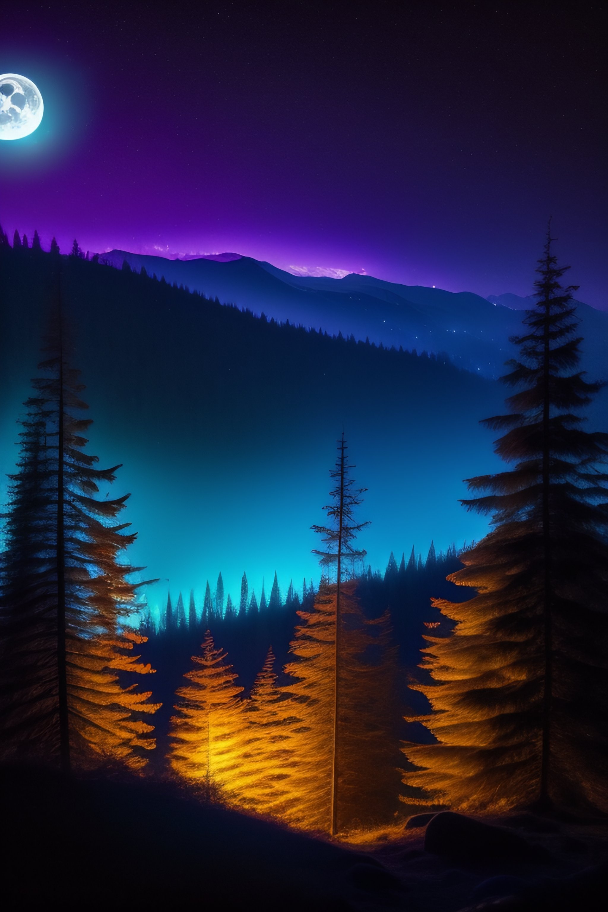 Lexica - Cosmic forest overgrown luminescent mushrooms in the moonlight