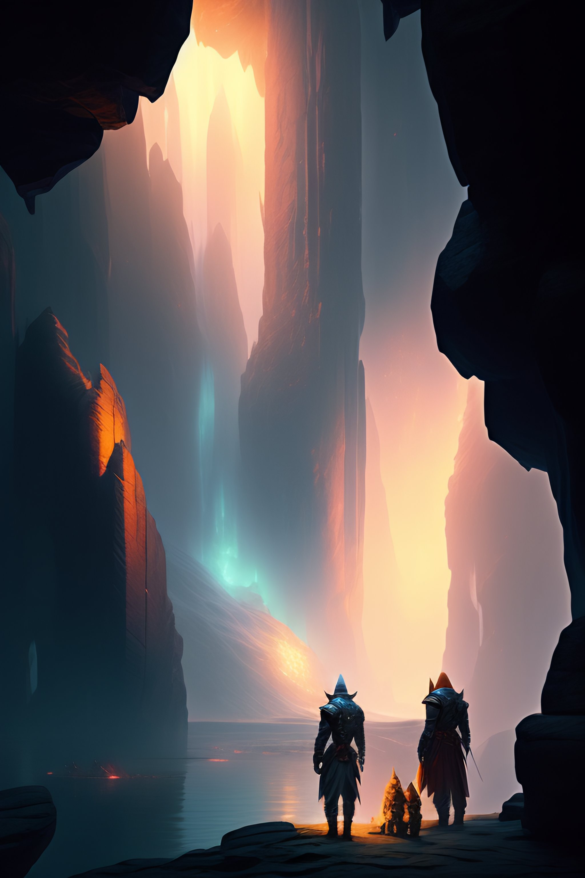 Lexica - Three explorers inside an enormous cavern system, massive ...