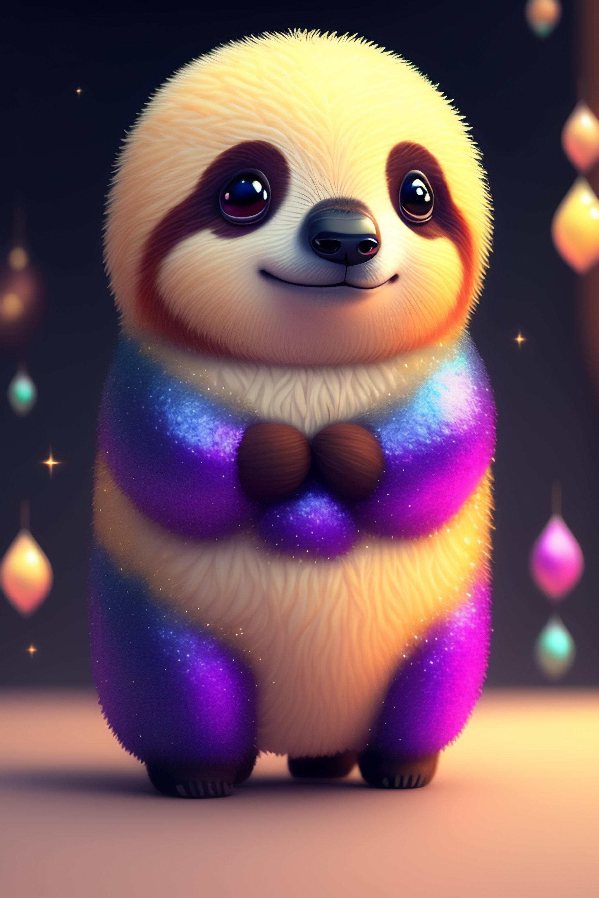 Lexica - CUTE AND ADORABLE CARTOON FLUFFY SLOTH, FANTASY, GLITTER ...