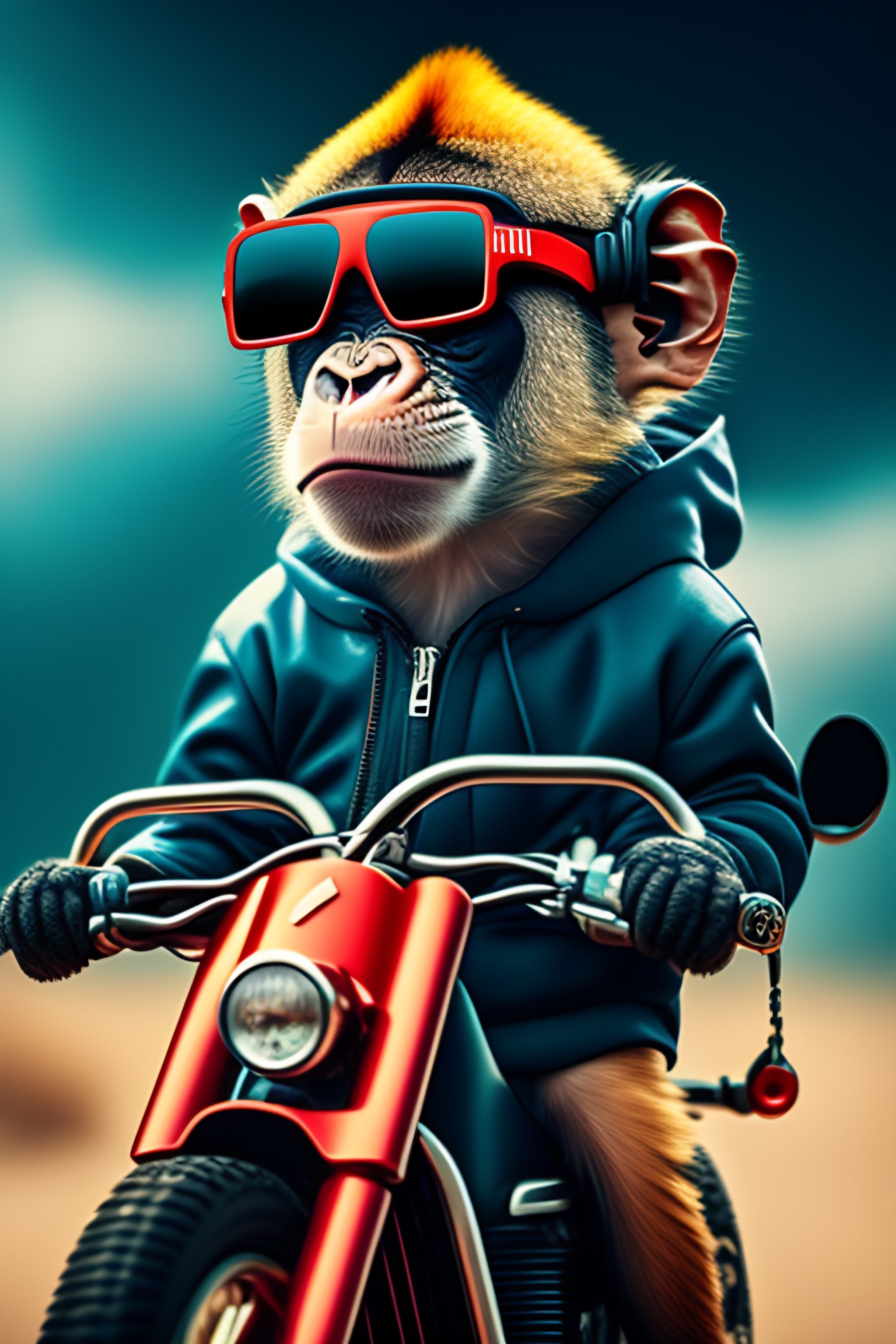 Lexica - Style monkey head with racing glasses with a steering wheel in ...