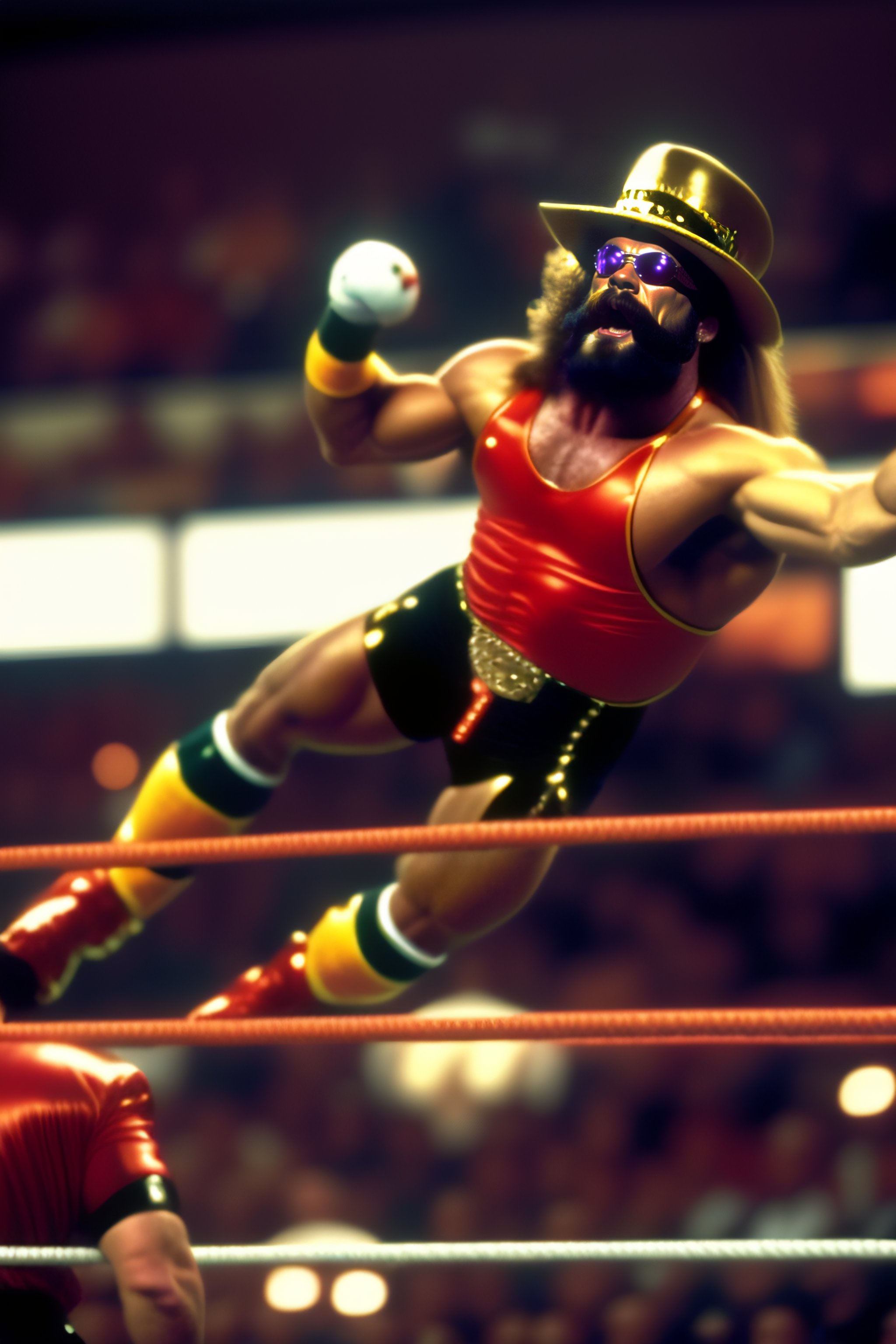 Lexica - A bokeh photograph of Randy Macho Man Savage and a Muppet ...