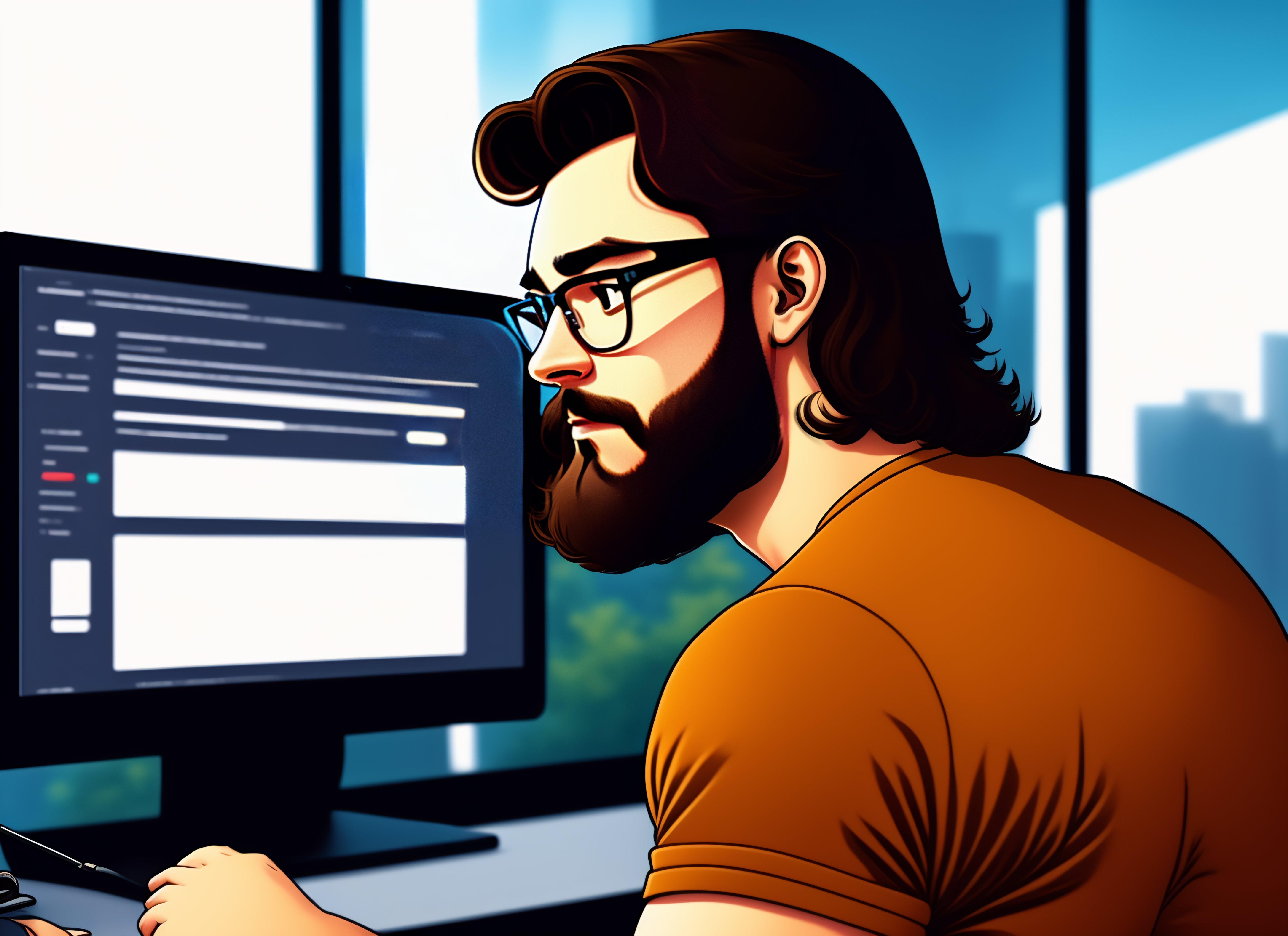 Lexica - A web developer with brown hair down to shoulders and black ...