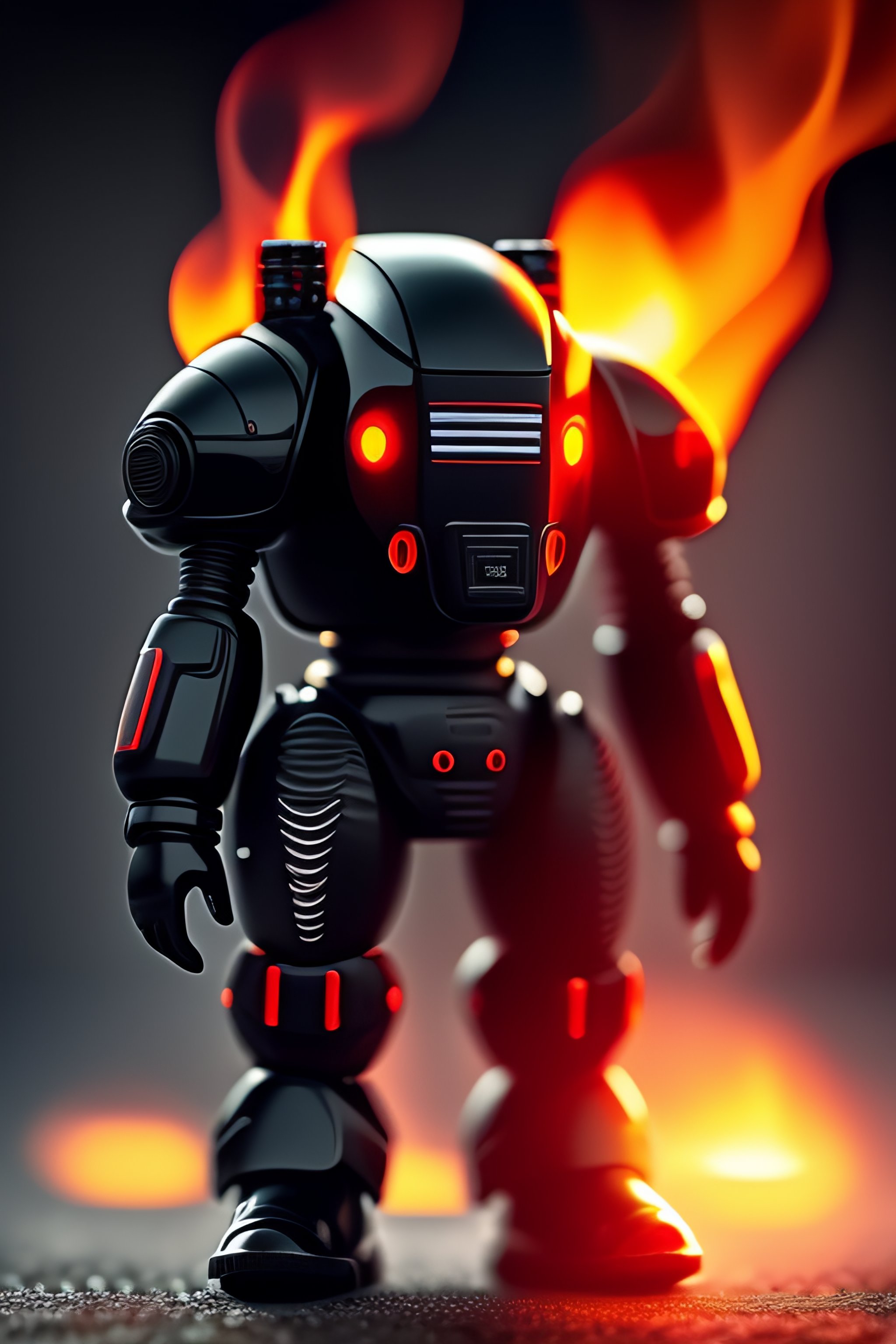 Lexica - Black mini cyber military drone , background war , fire man