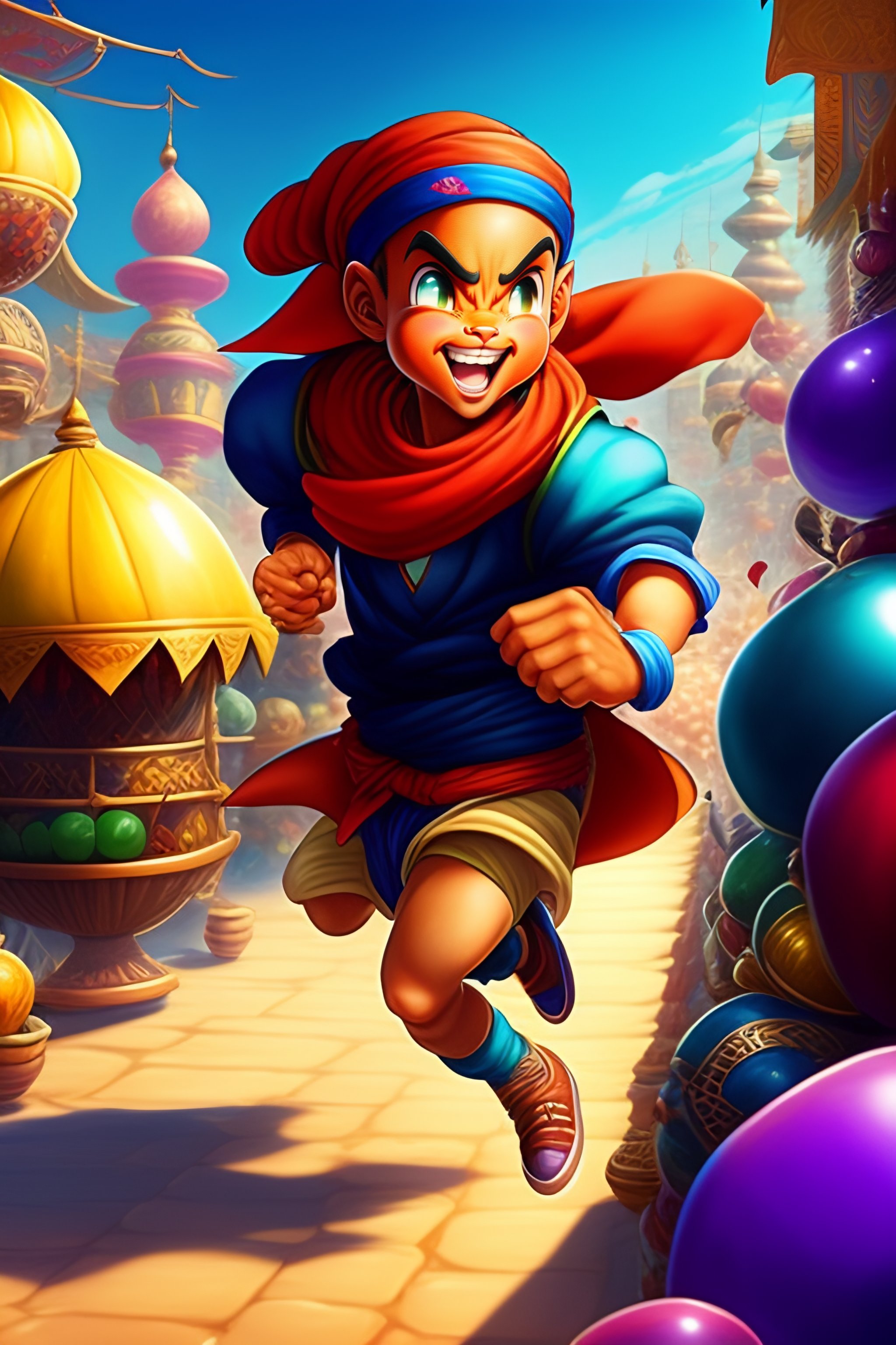 Lexica - A thief running in the crowded market of agrabah, vibrant ...