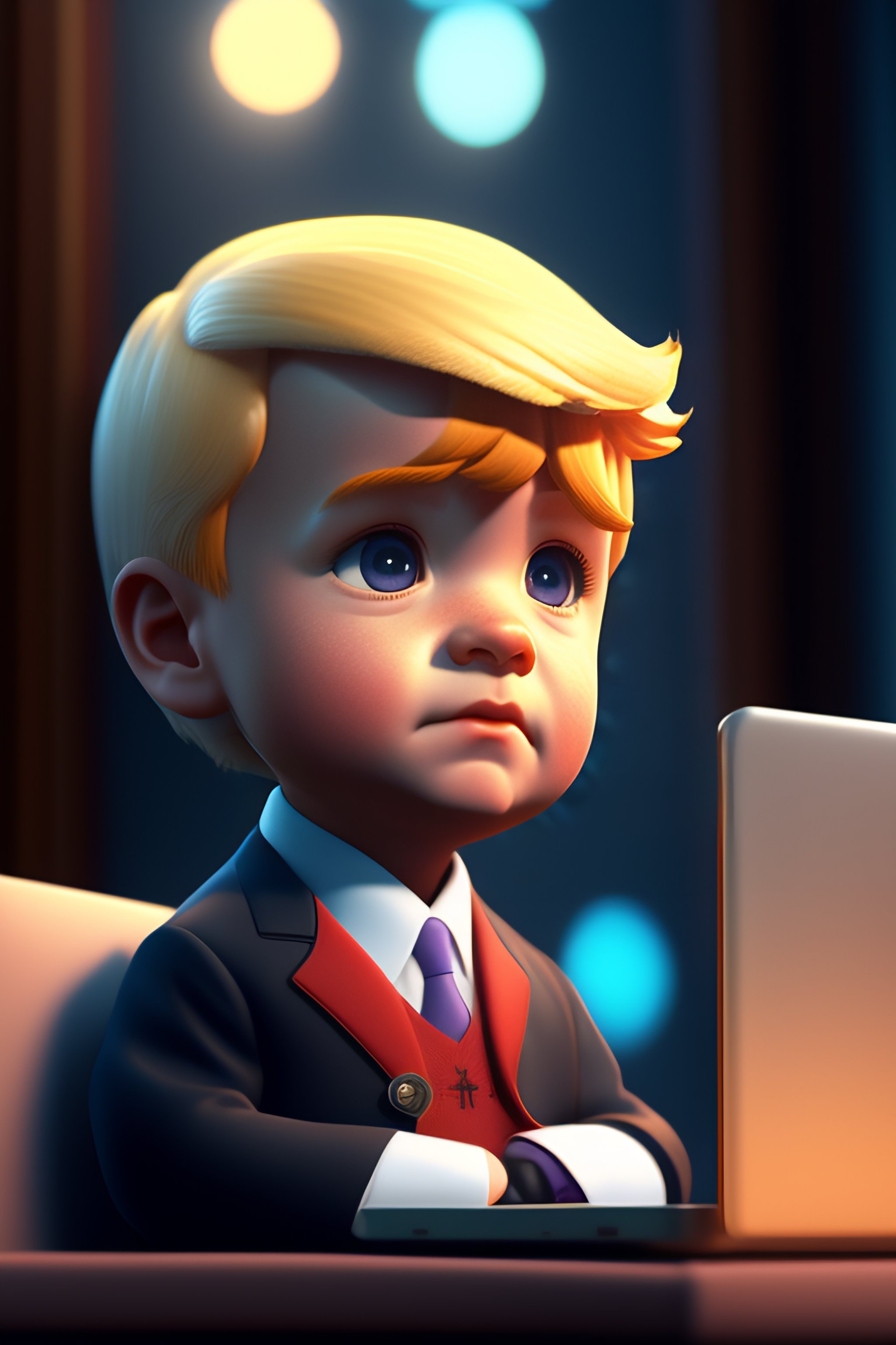Lexica - Cute small humanoid Donald Trump sitting in front of laptop ...