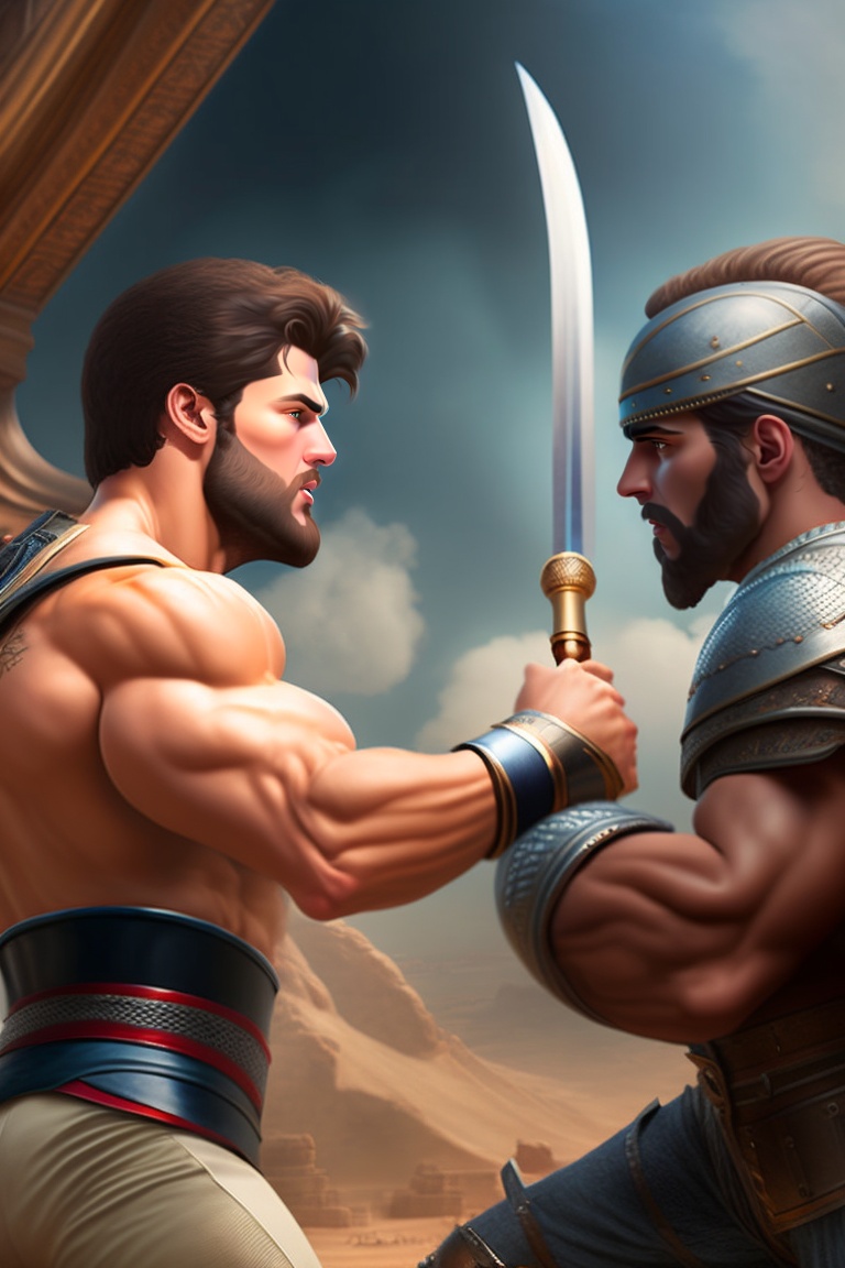 Lexica - Realistic David and Goliath fight, full image, epic and eyes ...