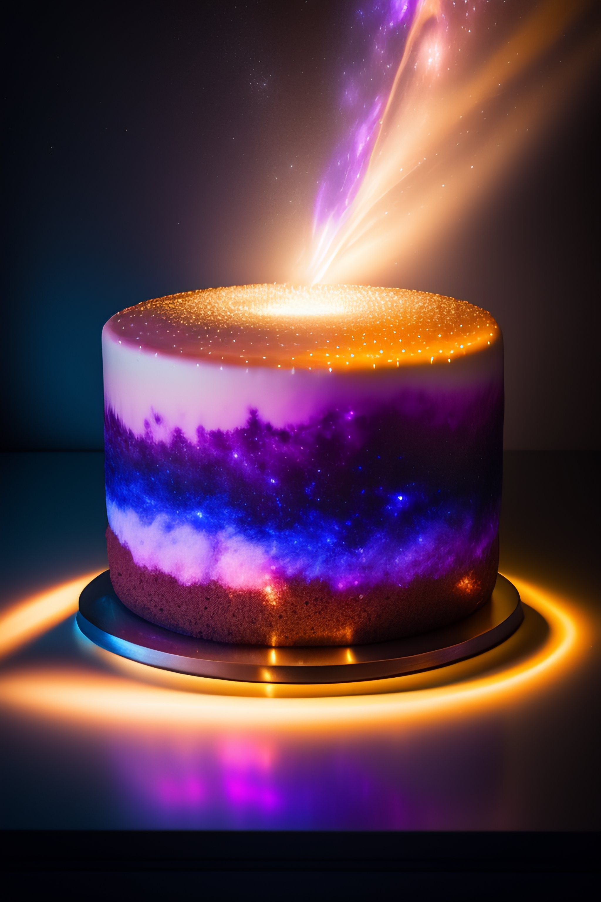 Lexica - Delicious glowing galaxy cake on a dining table in the kitchen ...