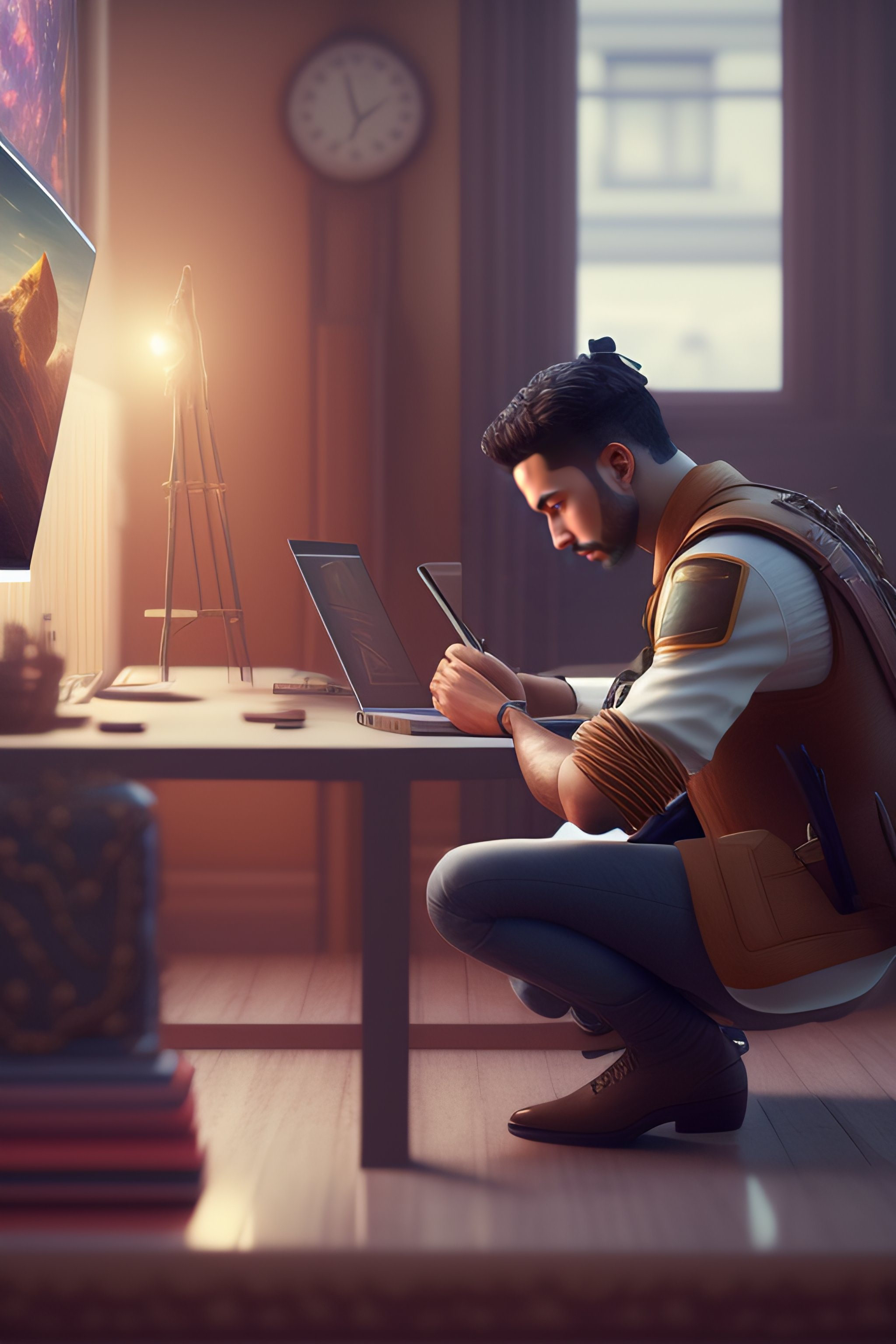 Lexica - Realistic successful man using laptop in gaming room, artstation trends, future concept ...