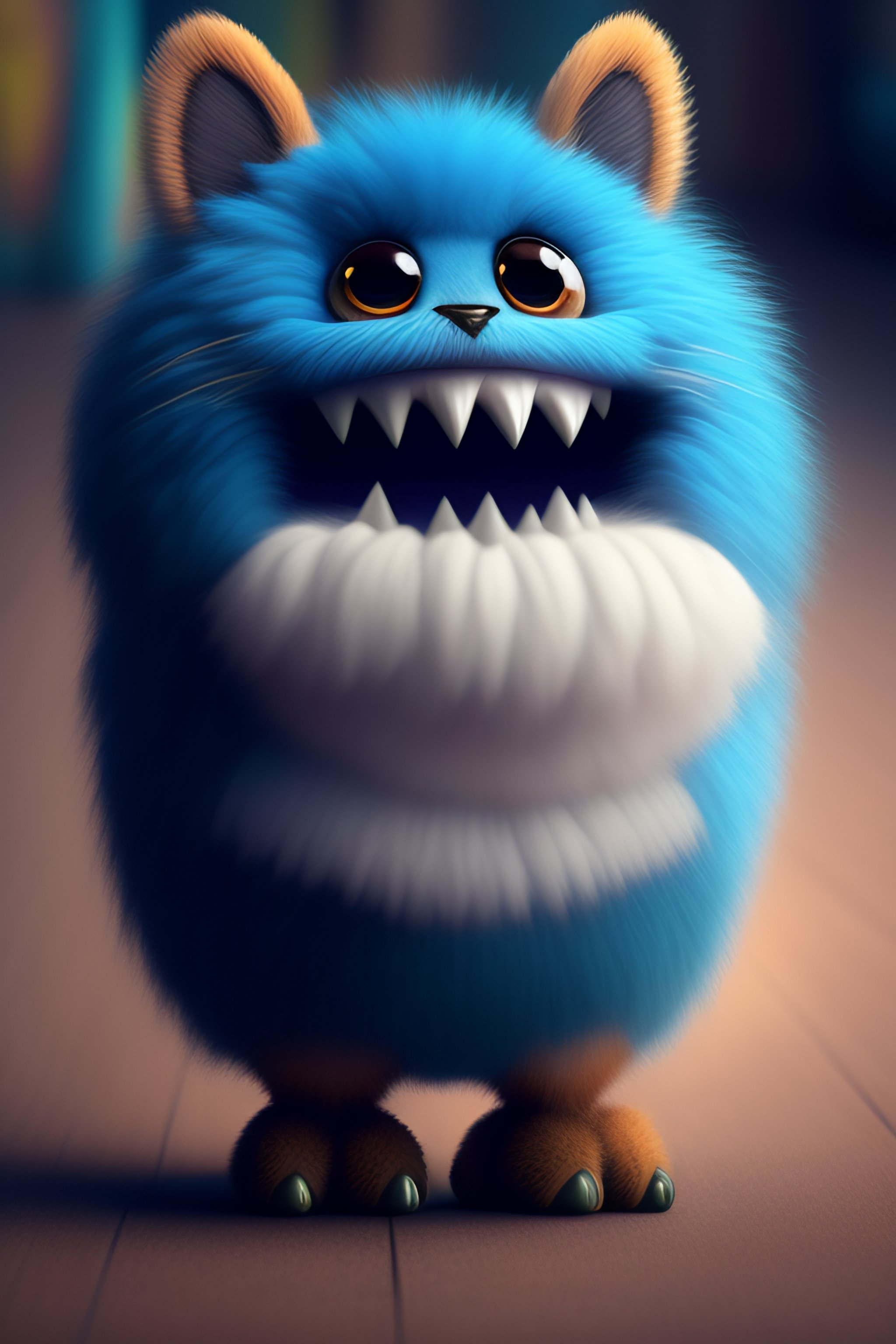 Lexica - Cute fluffy monster with big eyes and sharp teeth