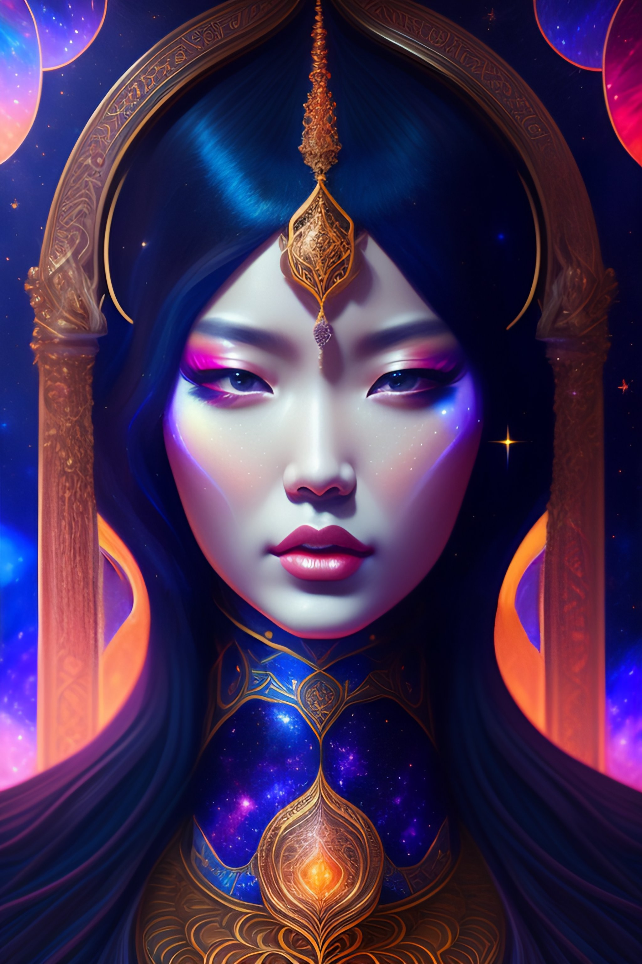 Lexica - Cosmic sorceress, nebulas, galactic, Concept art portrait by ...