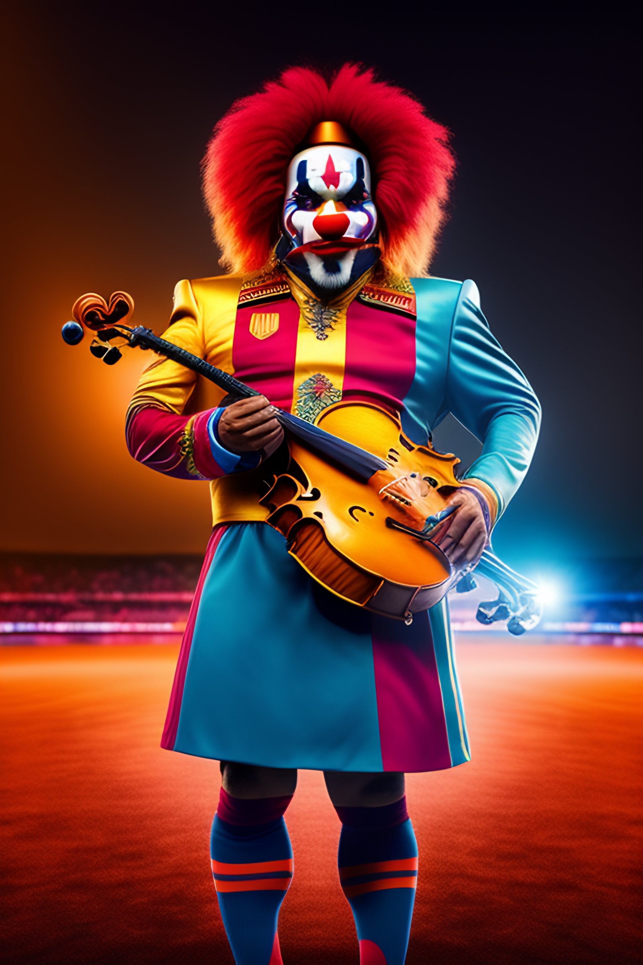 Lexica - Leonel messi disguised as a clown, with a violin on the planet ...