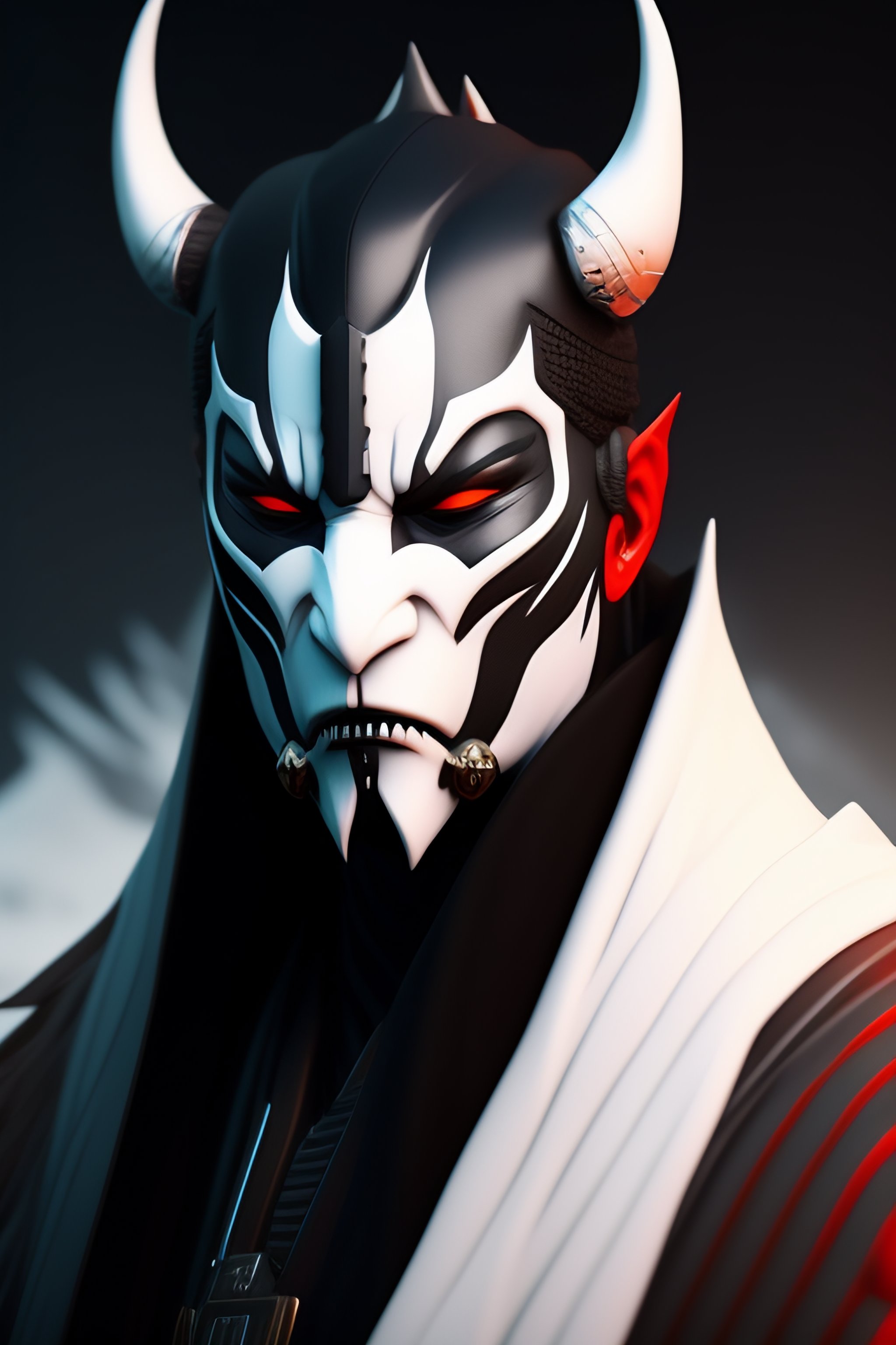 Lexica - Oni mask, cyberpunk, sith lord, white and black, 2d