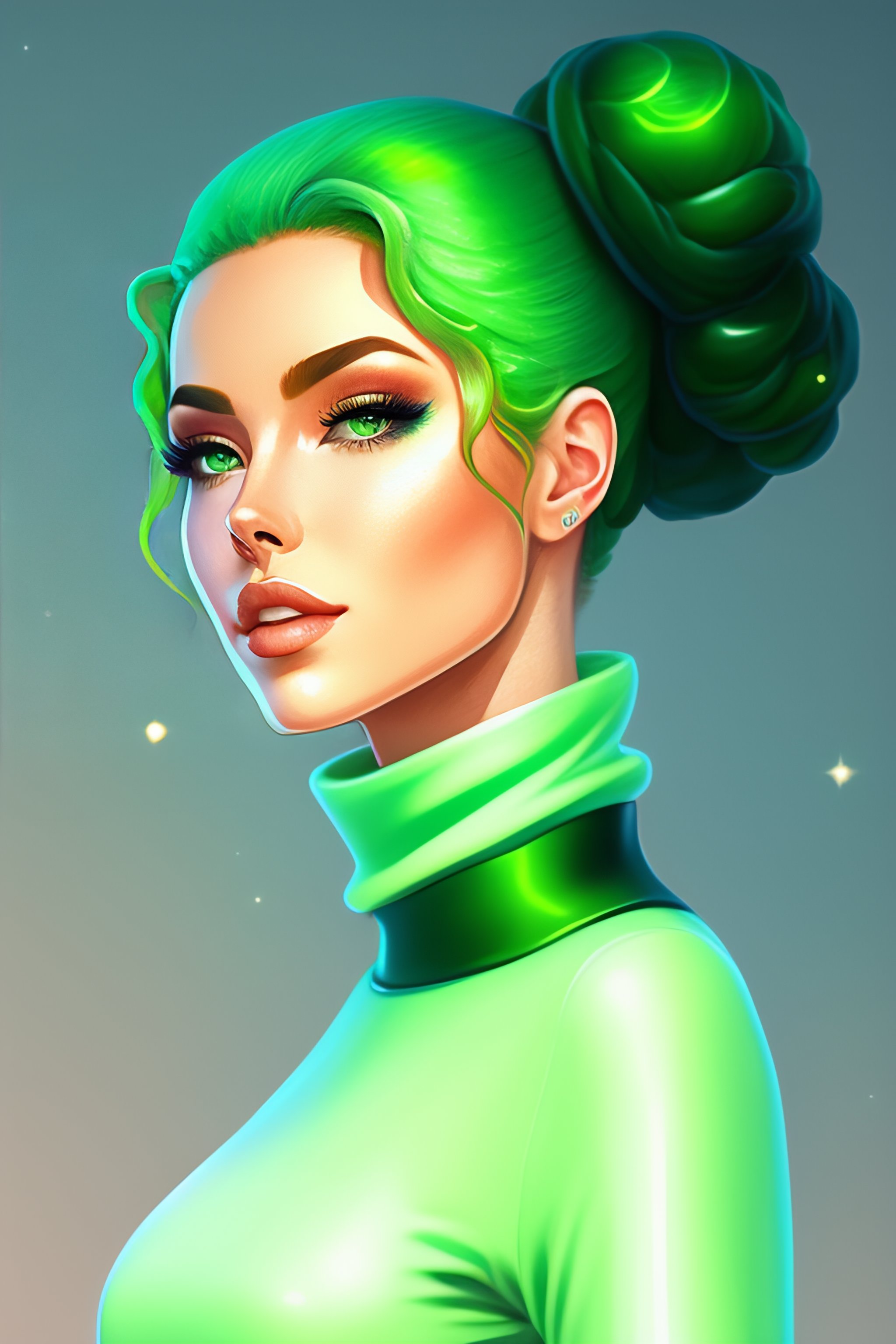 Lexica - Beautiful space princess, porcelain white skin, green hair ...