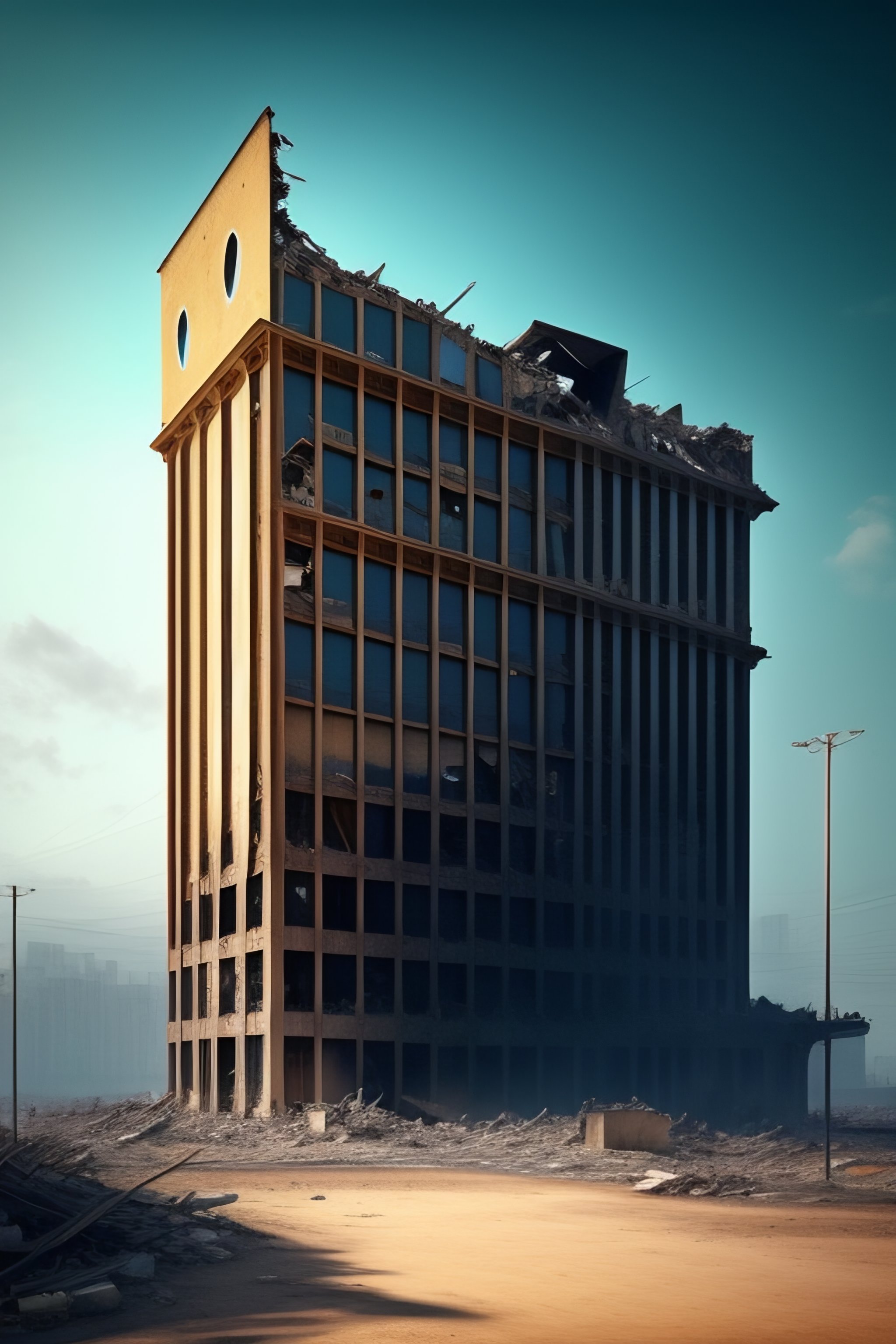 Lexica - War pictures of destroyed buildings in the style of Dali