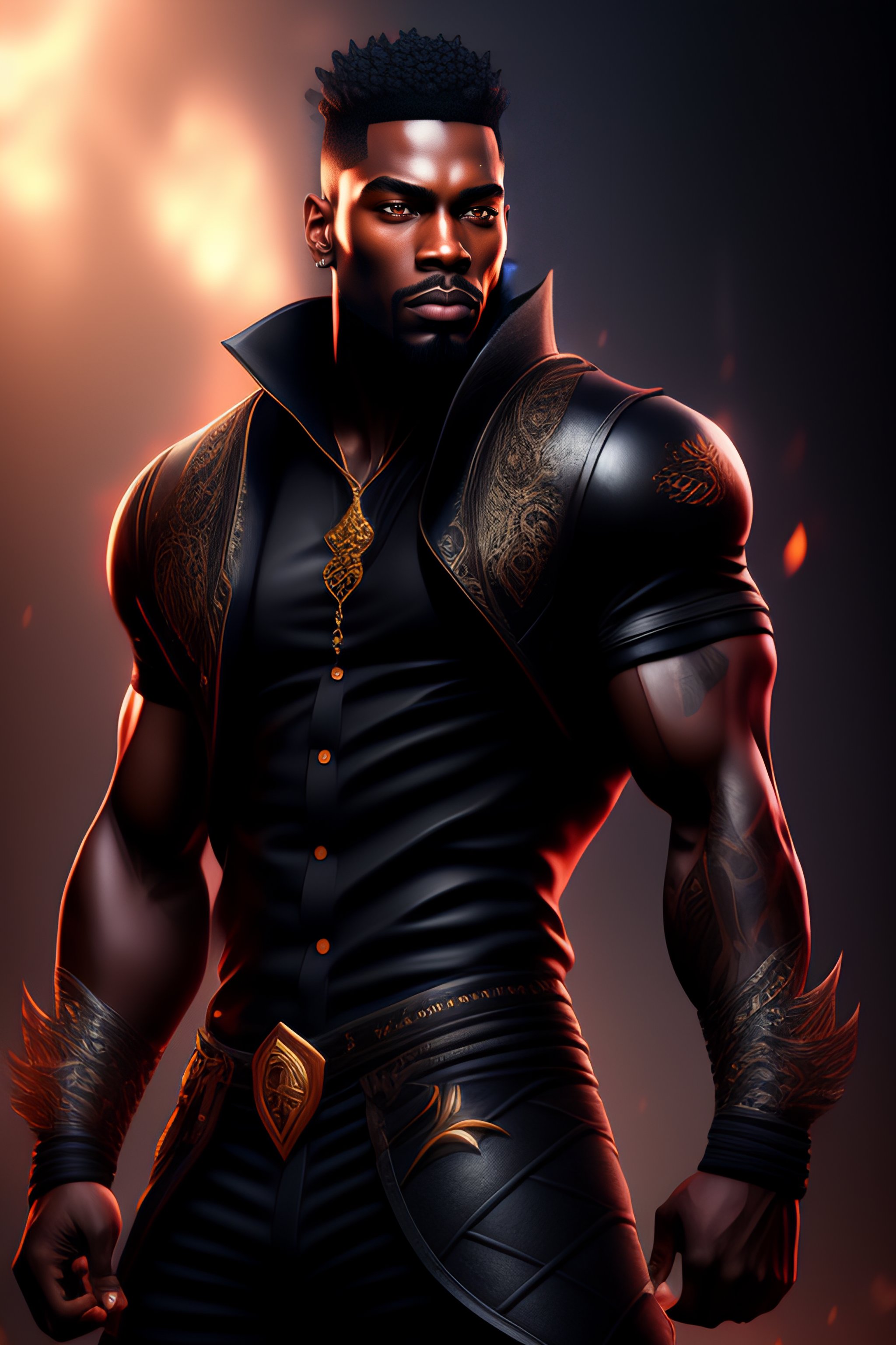 Lexica - Black built male, intimidating looking character, full ...