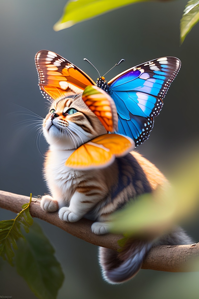 Lexica - As cat climbed up, he saw a beautiful butterfly flying nearby ...