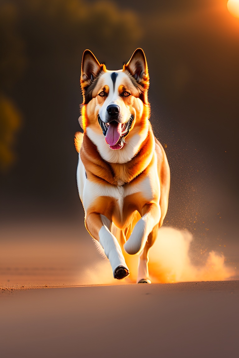 Lexica - A large dog running toward the sunset, high-quality image, ar 16:9
