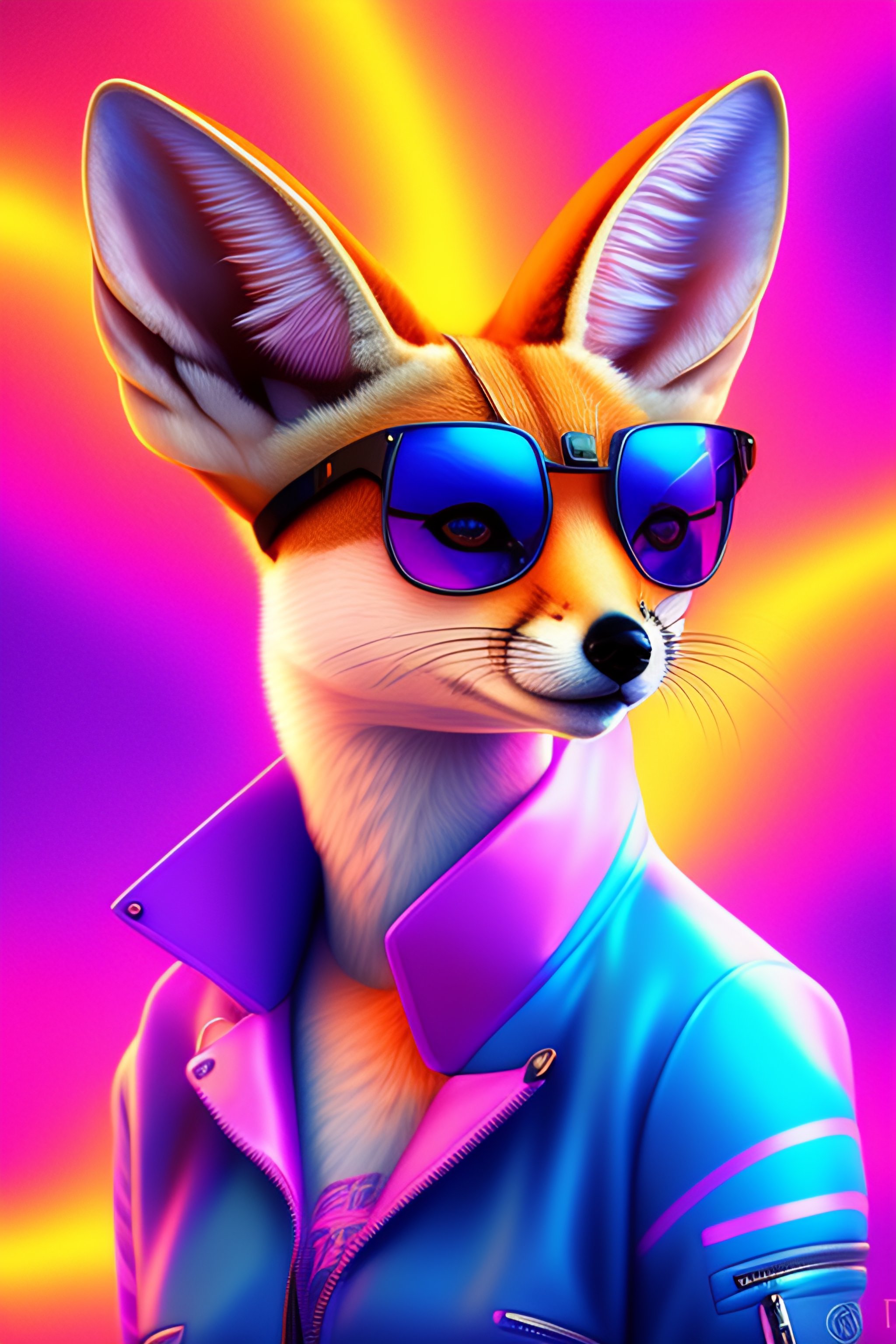 Lexica - Fennec fox, pink and blue mohawk hairstyle, furry, aviator ...