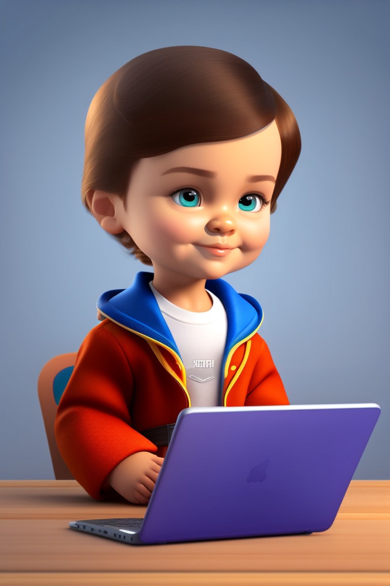 Lexica - Little cartoon character on the table with a laptop, hyper ...