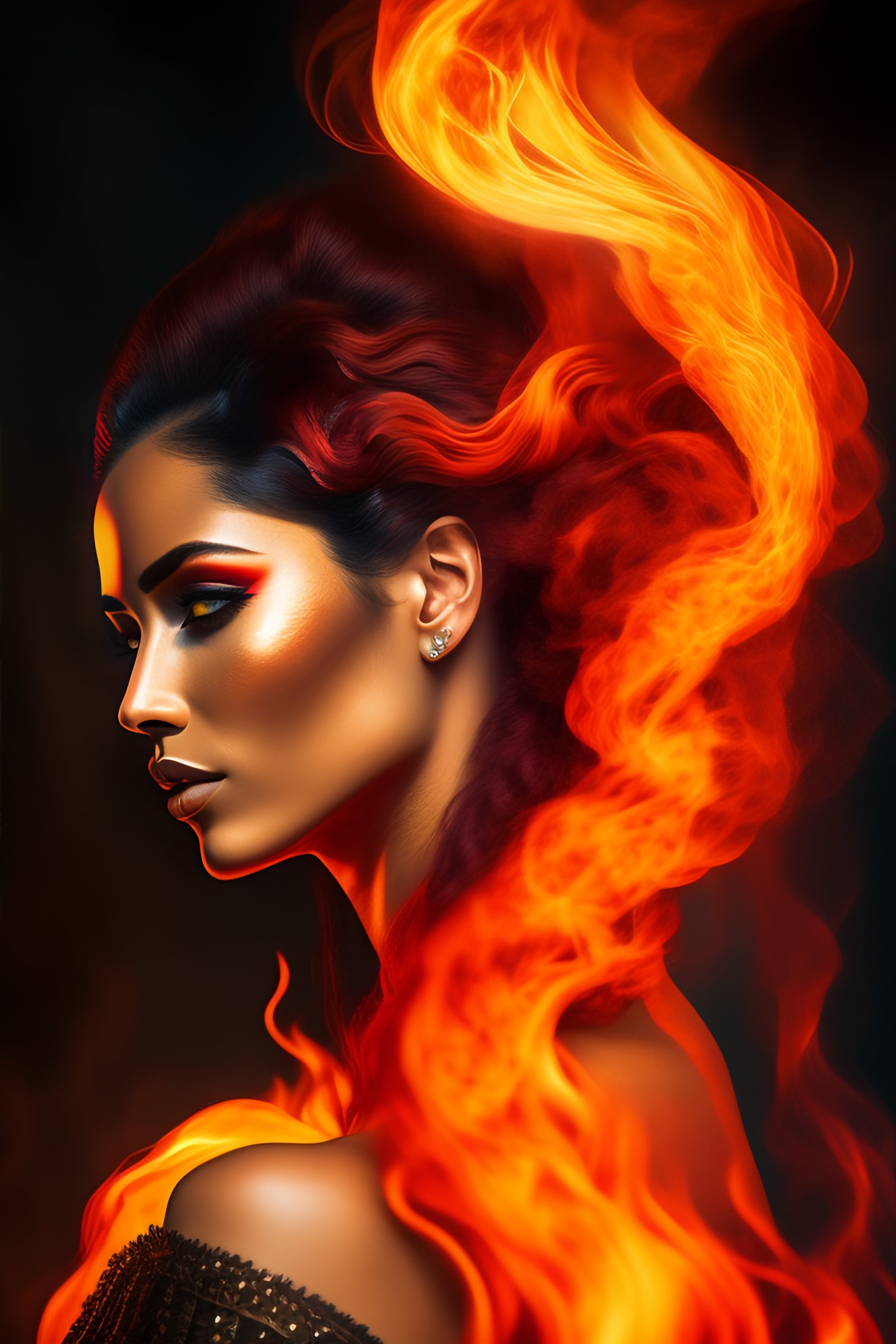 Lexica - A woman made out of fire and she has hair made of flames ...