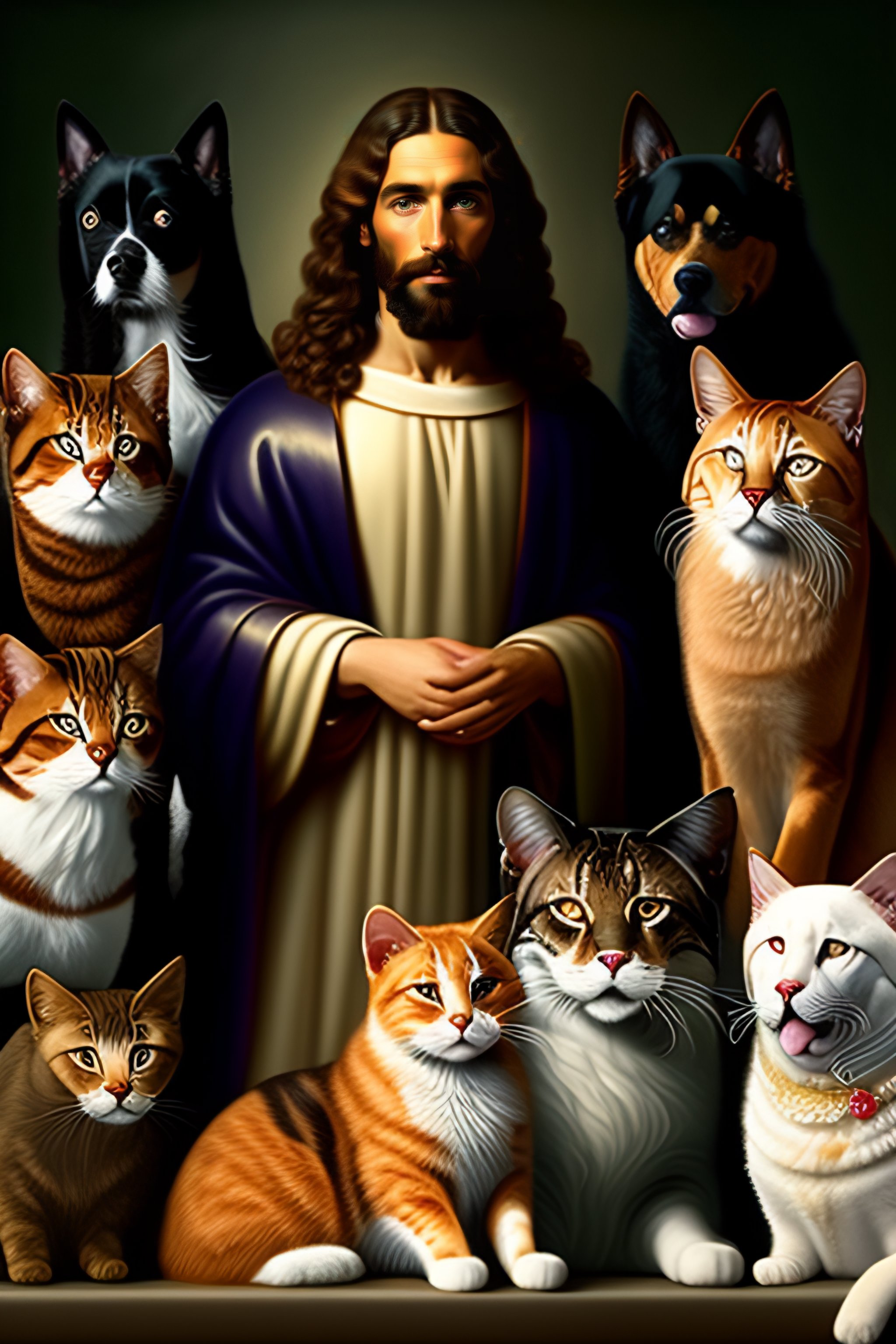 Lexica - Jesus with all cats and dogs