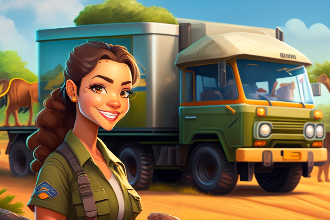 Lexica - A young adult female zoologist on a Safari, digital art, Pixar ...