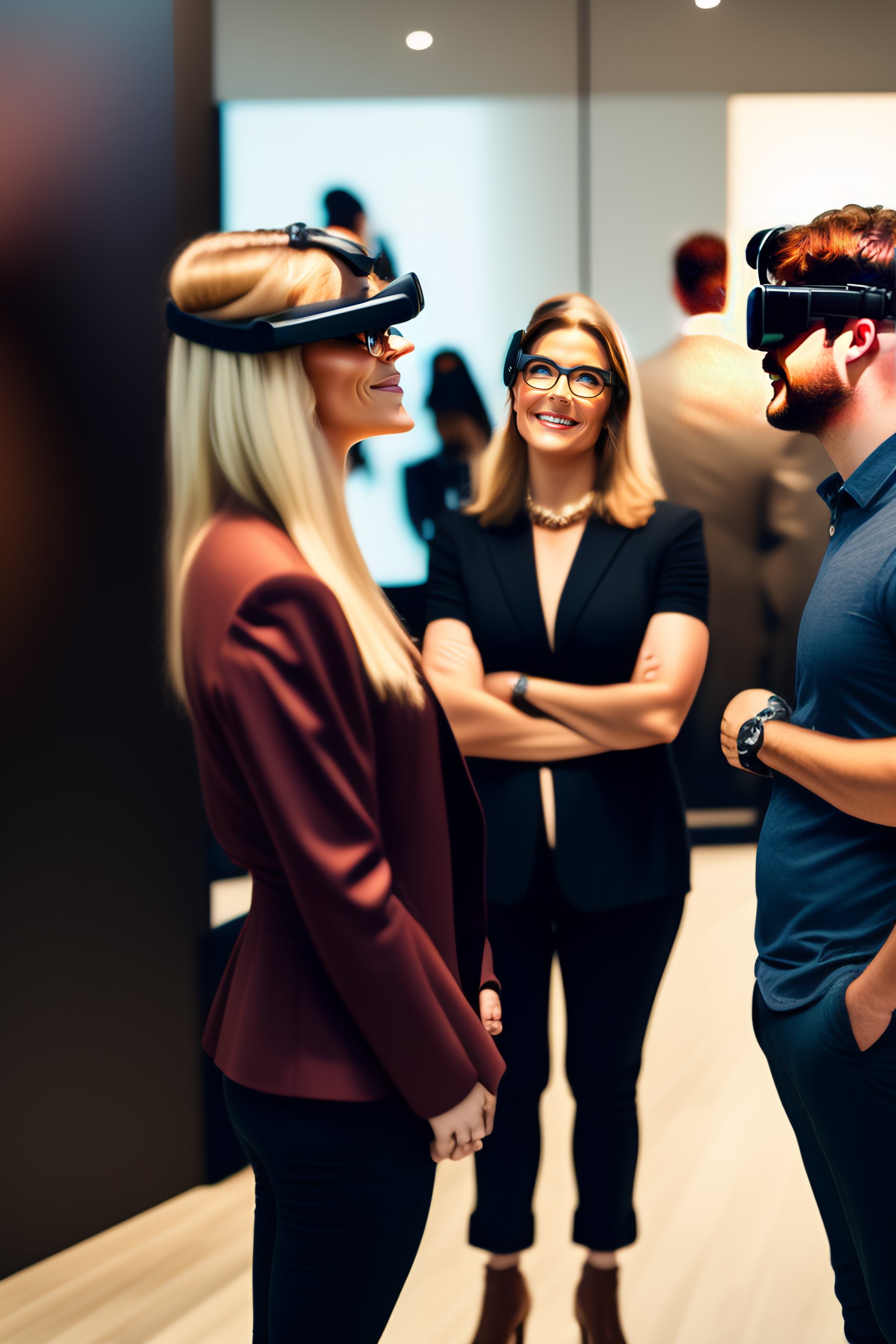 Lexica - A group of friends stand around Oculus Quest Elite VR headset ...