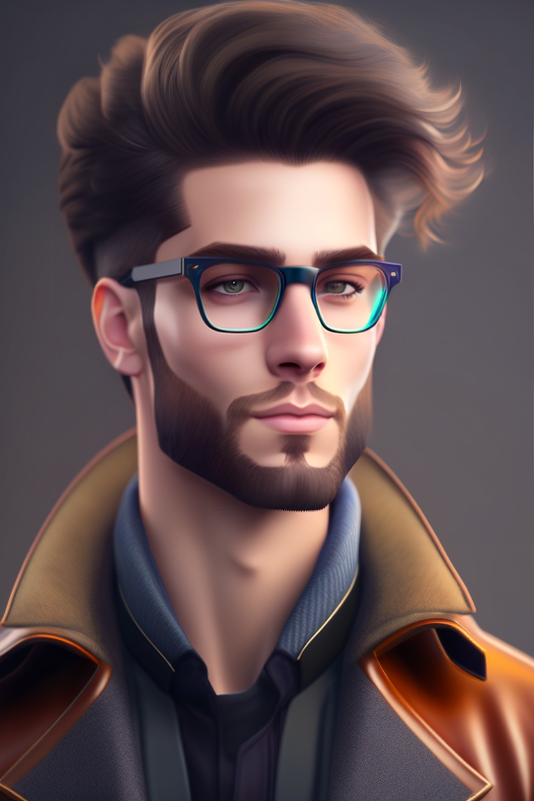 Lexica - Portrait of 20-year boy with spectacles, beard , stylish, 4k