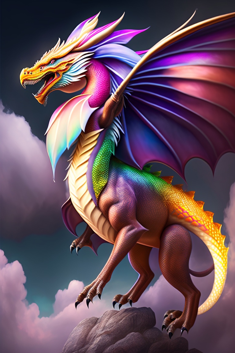 Lexica - A majestic dragon with vibrant, iridescent scales soaring ...