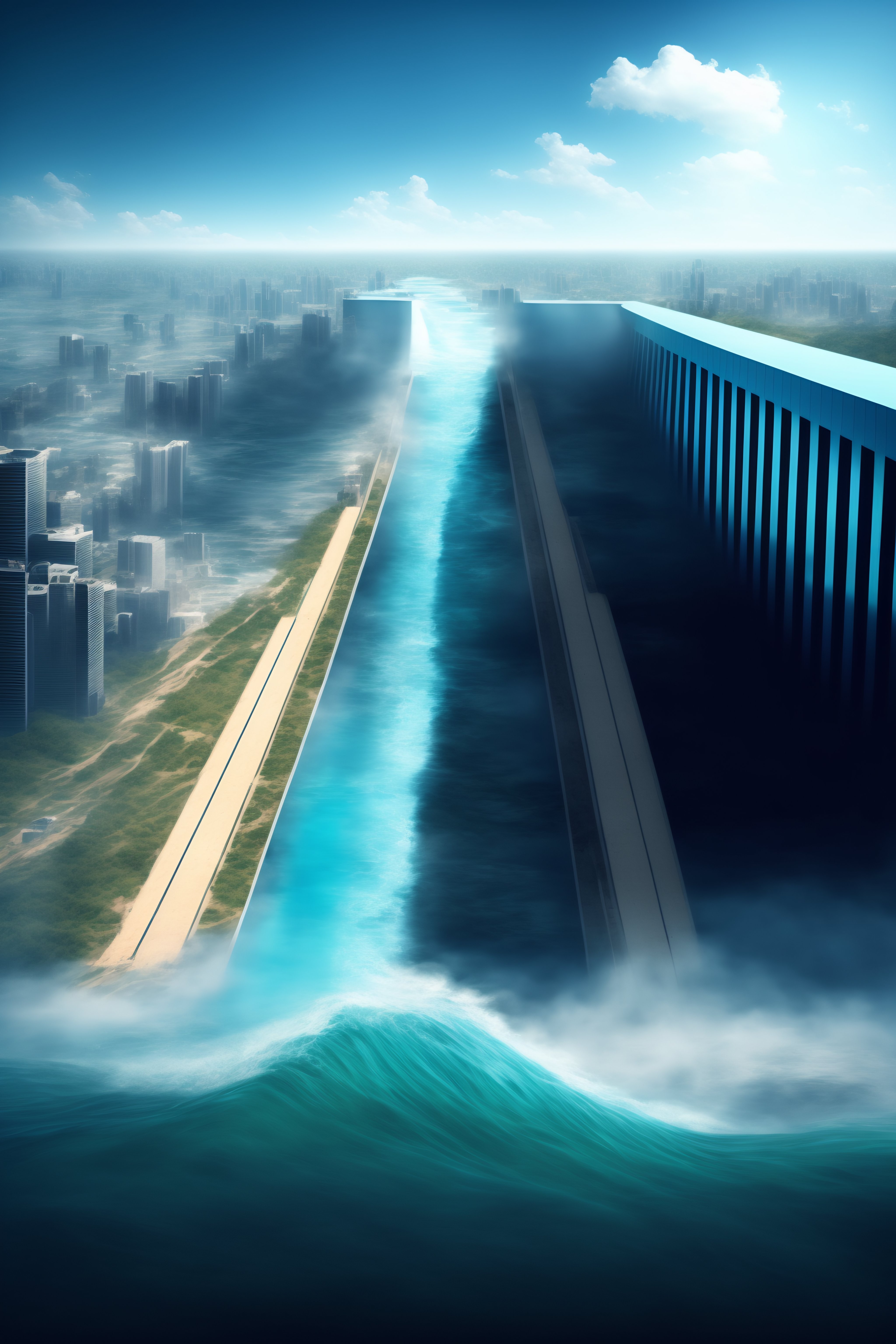 Lexica - Dam cracked, massive blue water flooding, flooded office ...