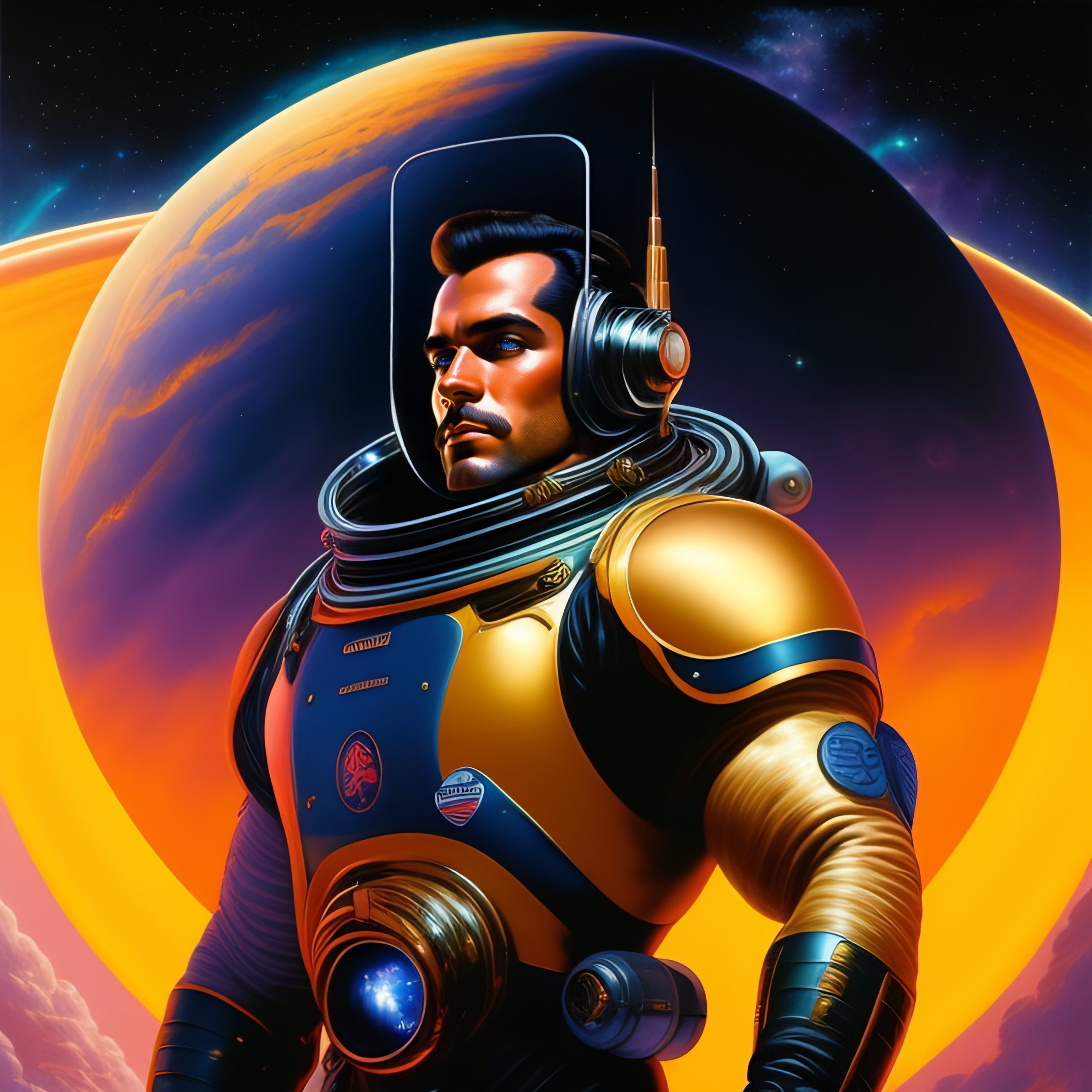 Lexica - Strong man in a sci-fi spacesuit flying through toxic clouds ...