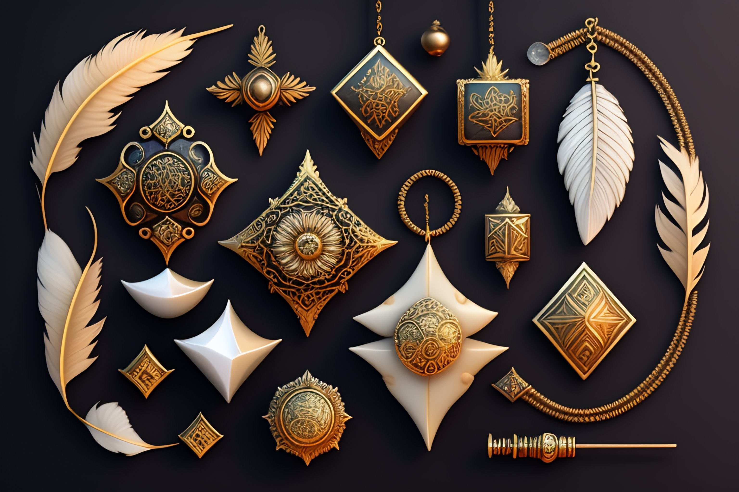 Lexica - Magic amulets some made of bones and feather, digital art, 4k ...
