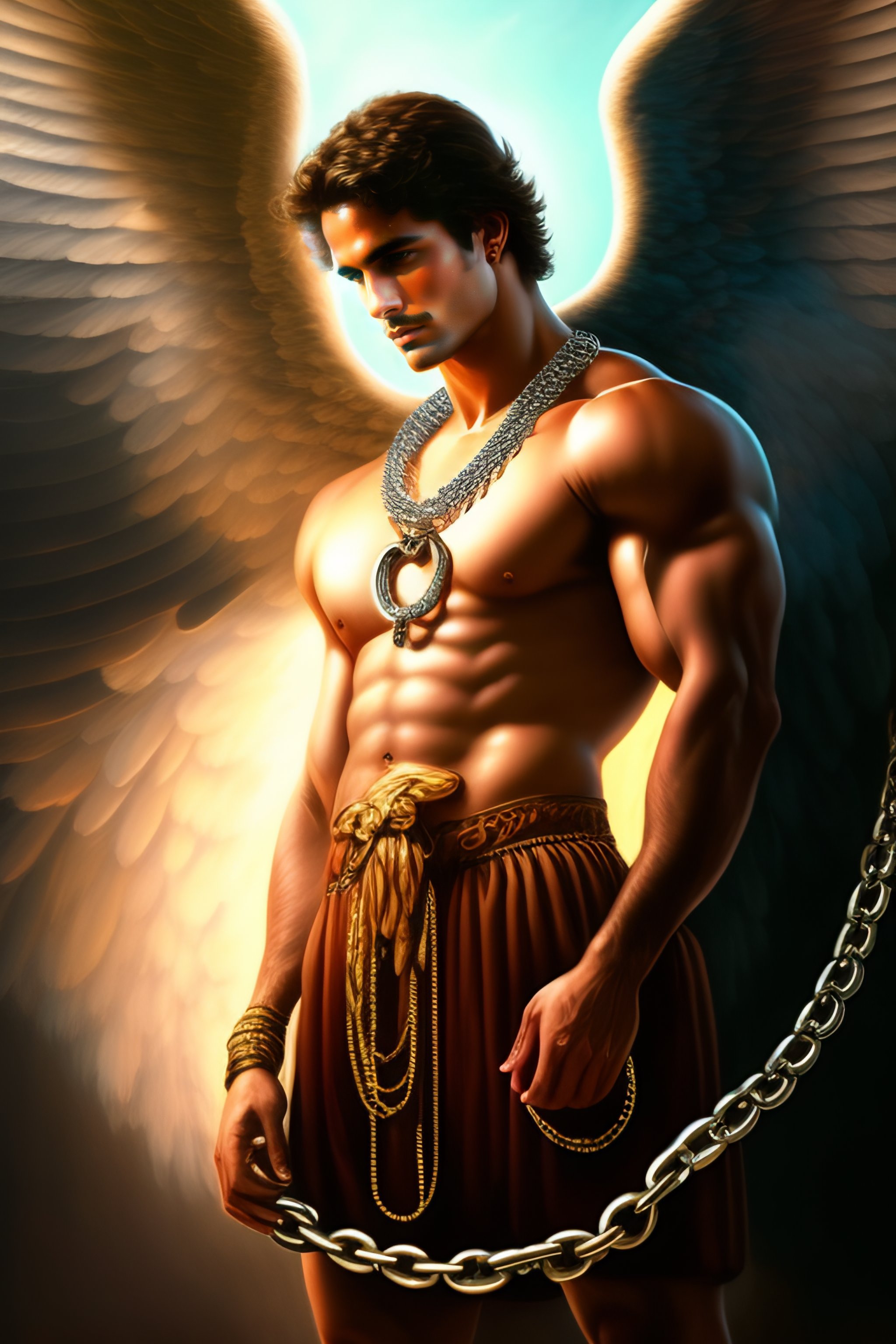 Lexica - Portrait of an angel With chain's holding him tight With the ...