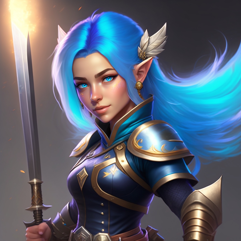 Lexica - A short female halfling rogue with blue hair wearing black ...