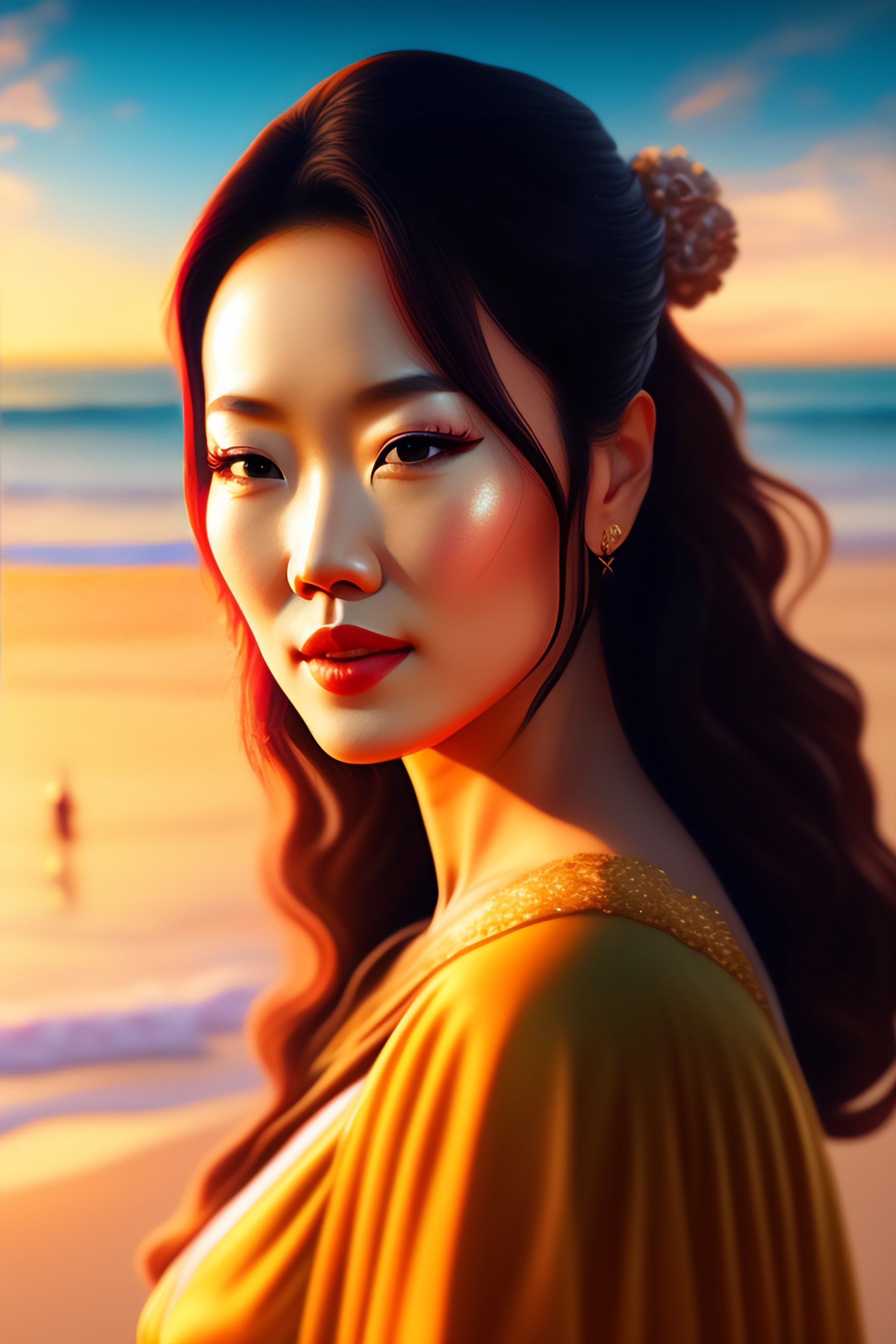 Lexica Digital Illustration Of Zhang Ziyi On The Beach 4k 3971