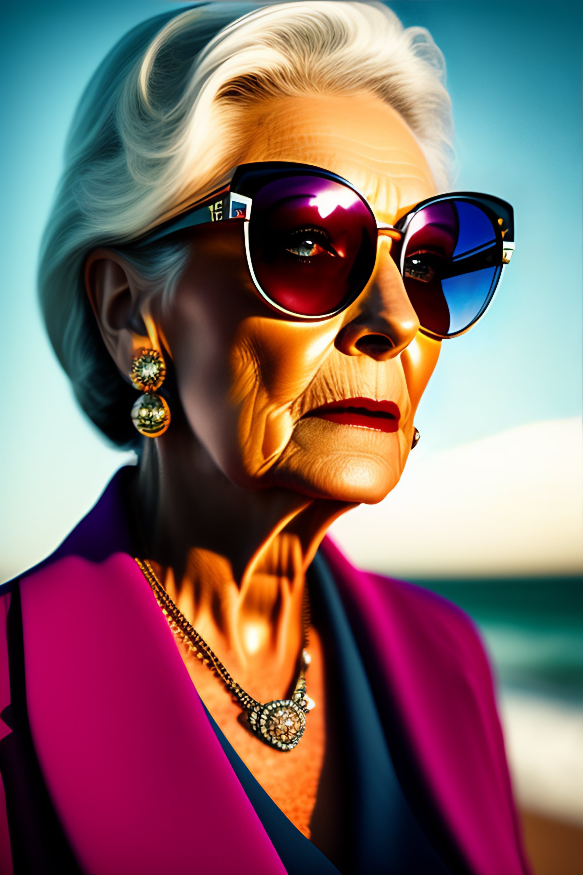 Lexica - Portrait of a grumpy mean scowl old woman sunglasses