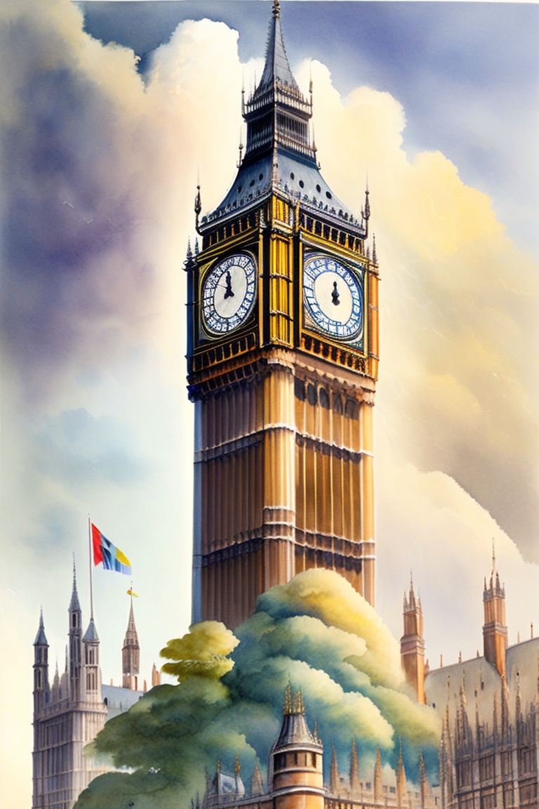 Lexica - Watercolour painting, of Big Ben, rugged and torn intricate ...