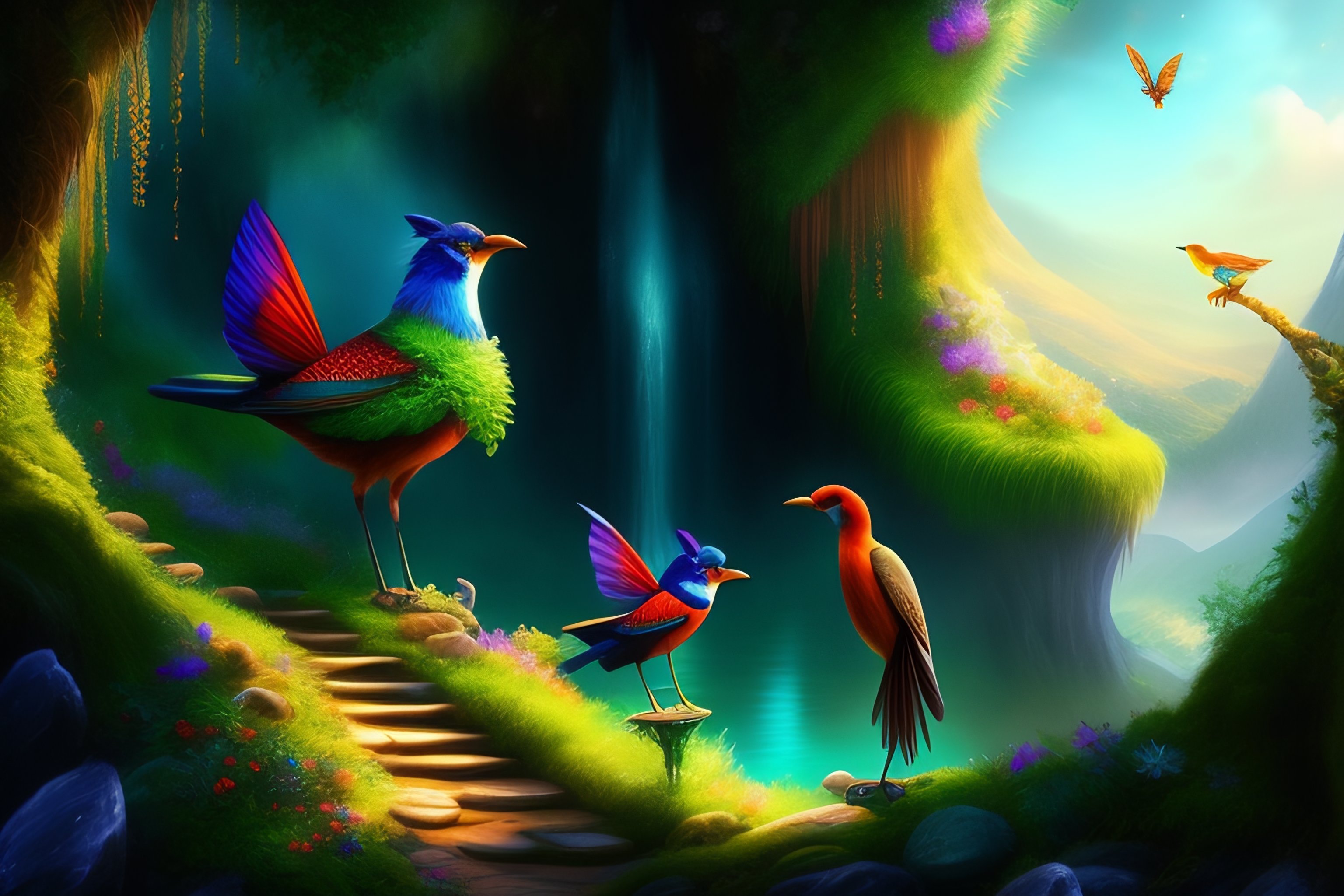 Lexica - Fantasy, enchanted forest, elves, orcs. birds of paradise, fairy
