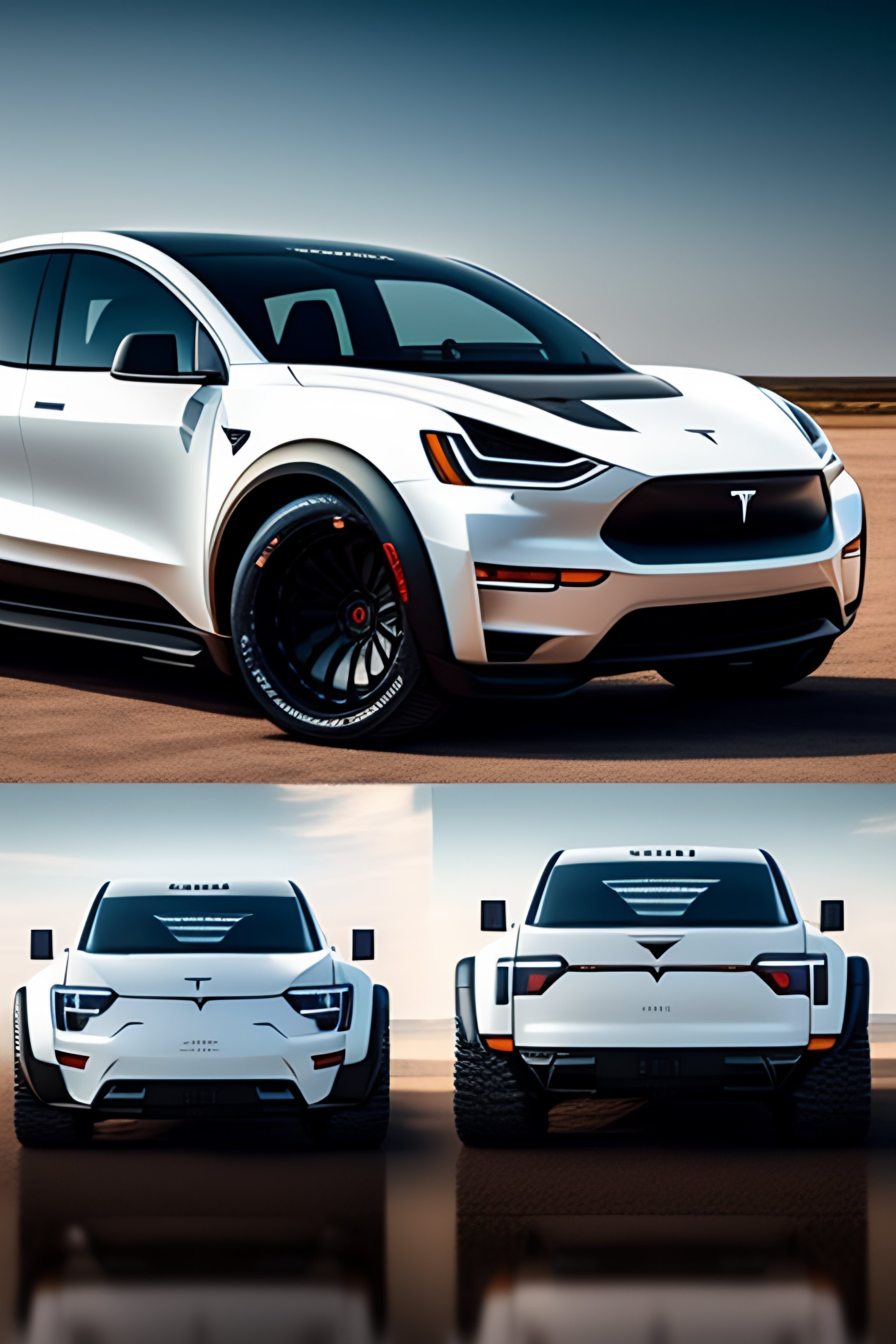 Lexica - Mash up a Tesla Model y combined with a large ford f150 dually