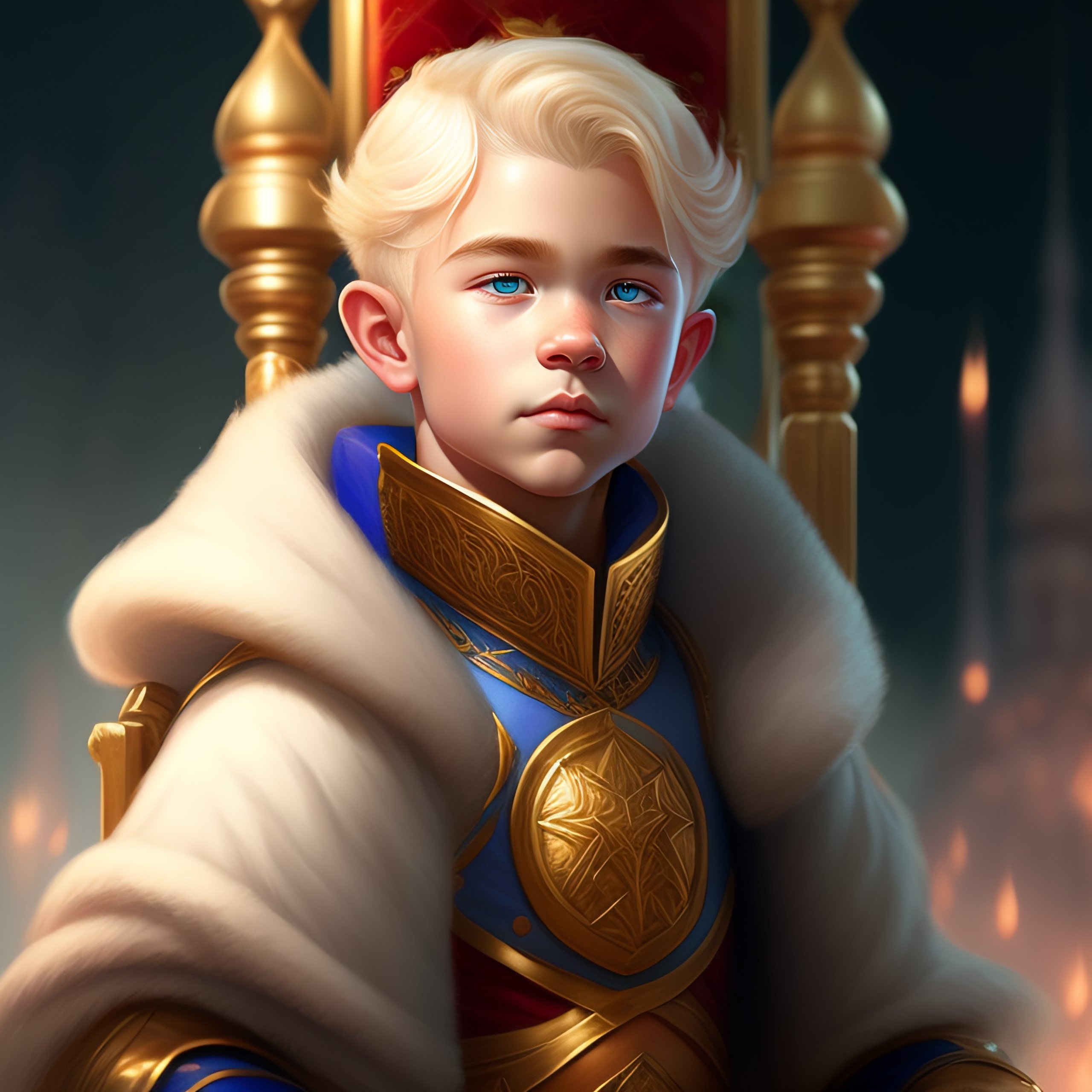 Lexica - Blonde prince with dwarfism on throne, royal, illustration, by ...
