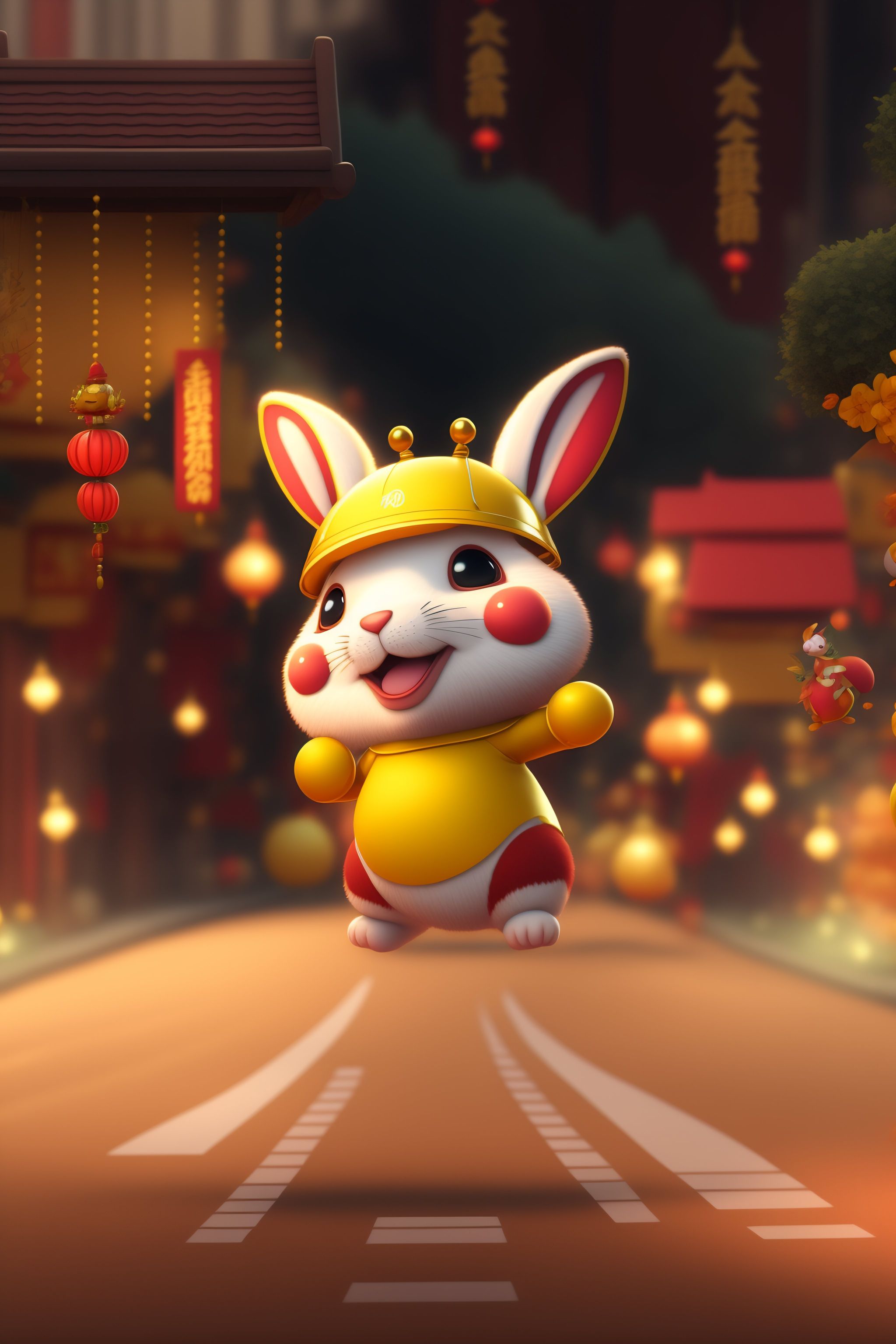 Lexica - Smiling, happy, cute and chibi rabbit bunny, wearing a yellow ...