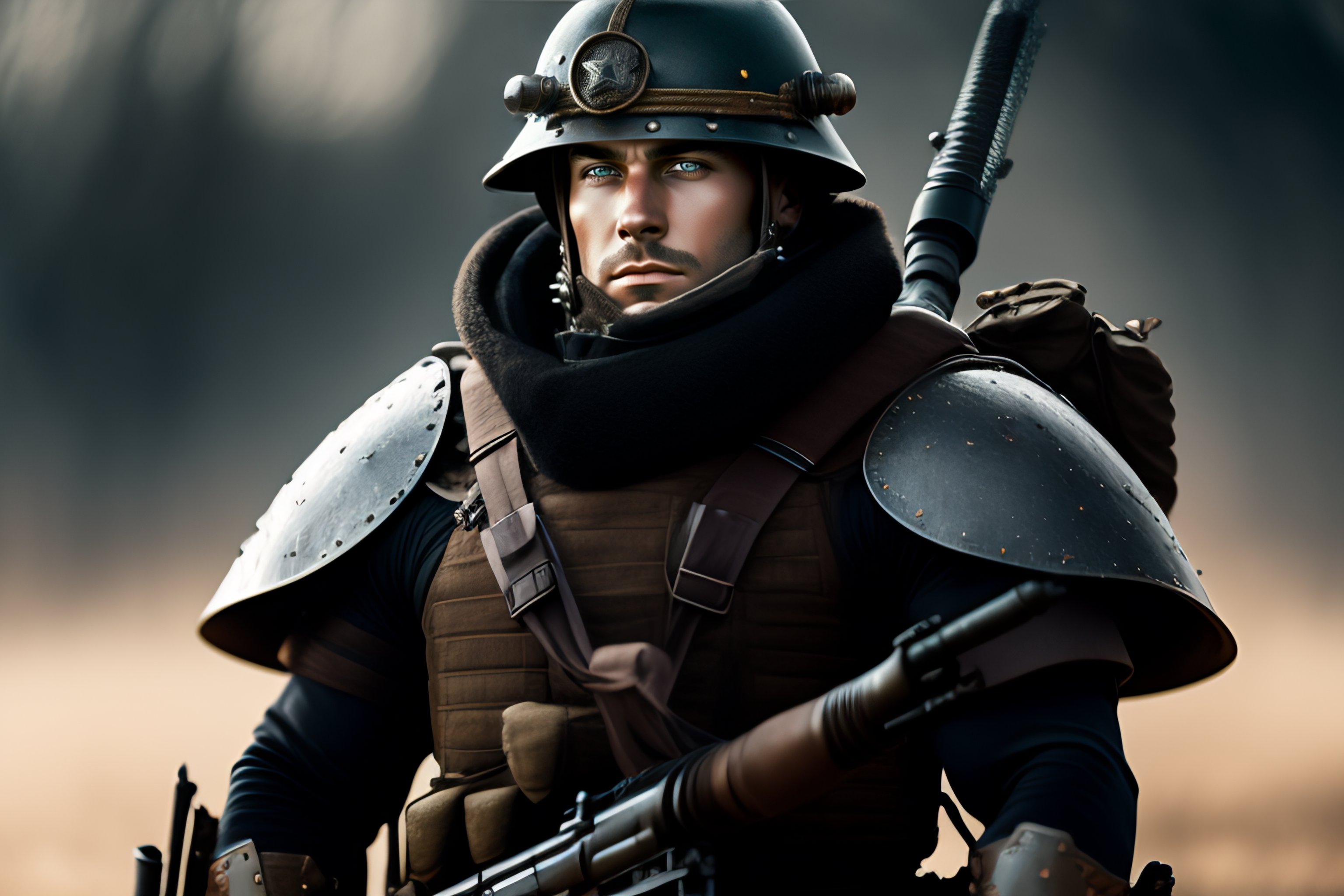 Lexica - Full-body portrait of a heavily armored WWI soldier holding an ...