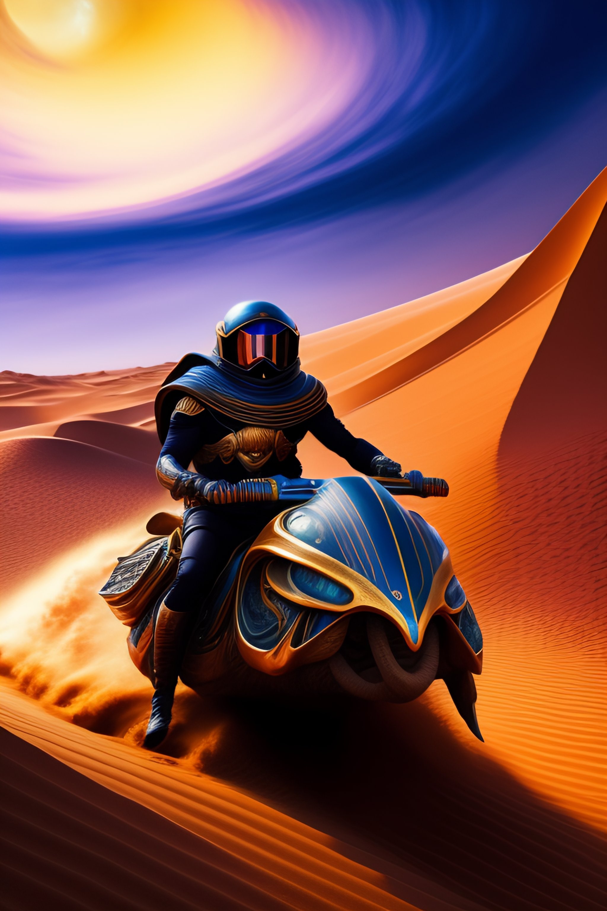 Lexica - Paul atreides riding a sandworm in the impressionist style