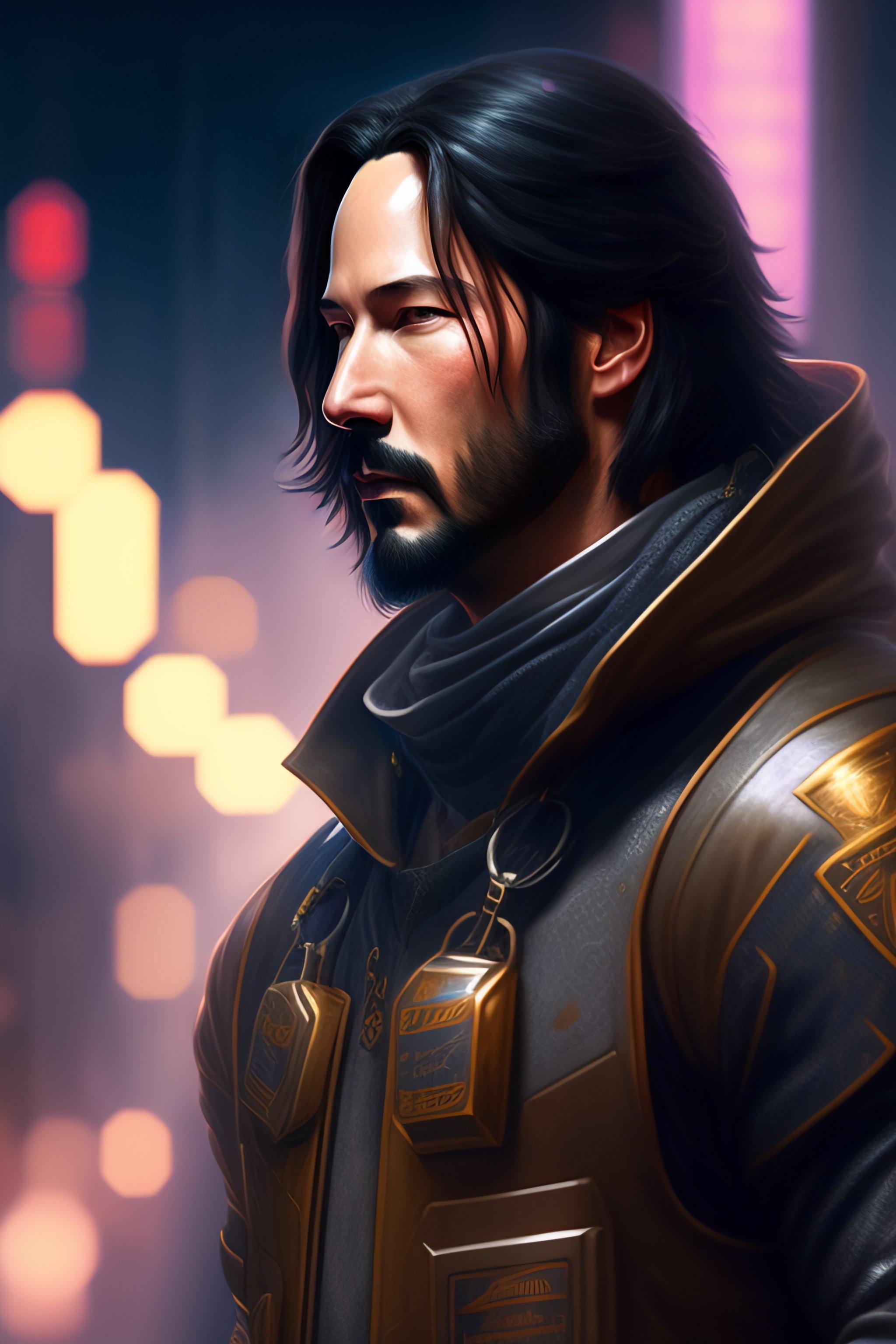 Lexica - A highly detailed illustration of Keanu Reeves wearing overall ...