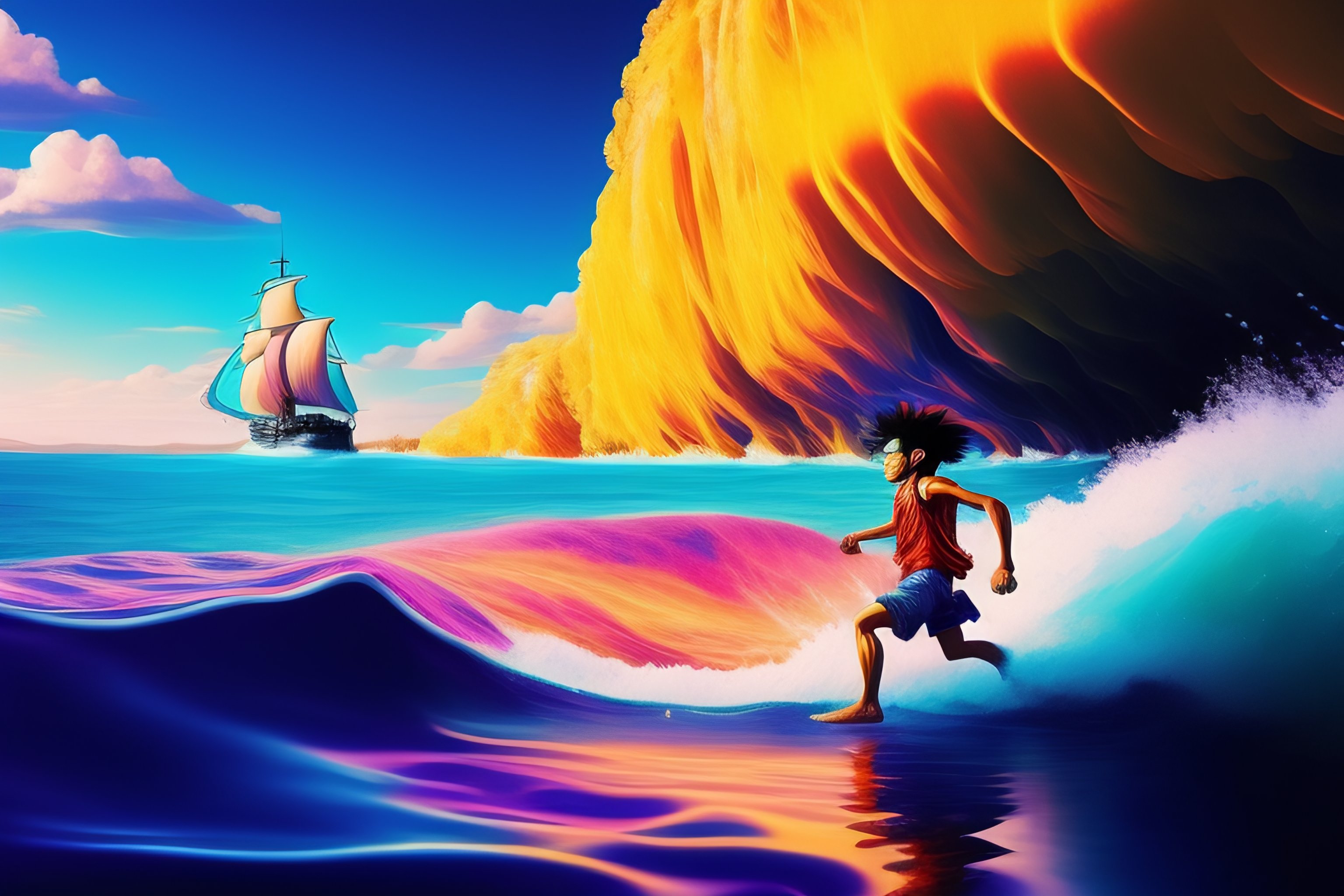 Lexica - Monkey d luffy running on the water psychedelic