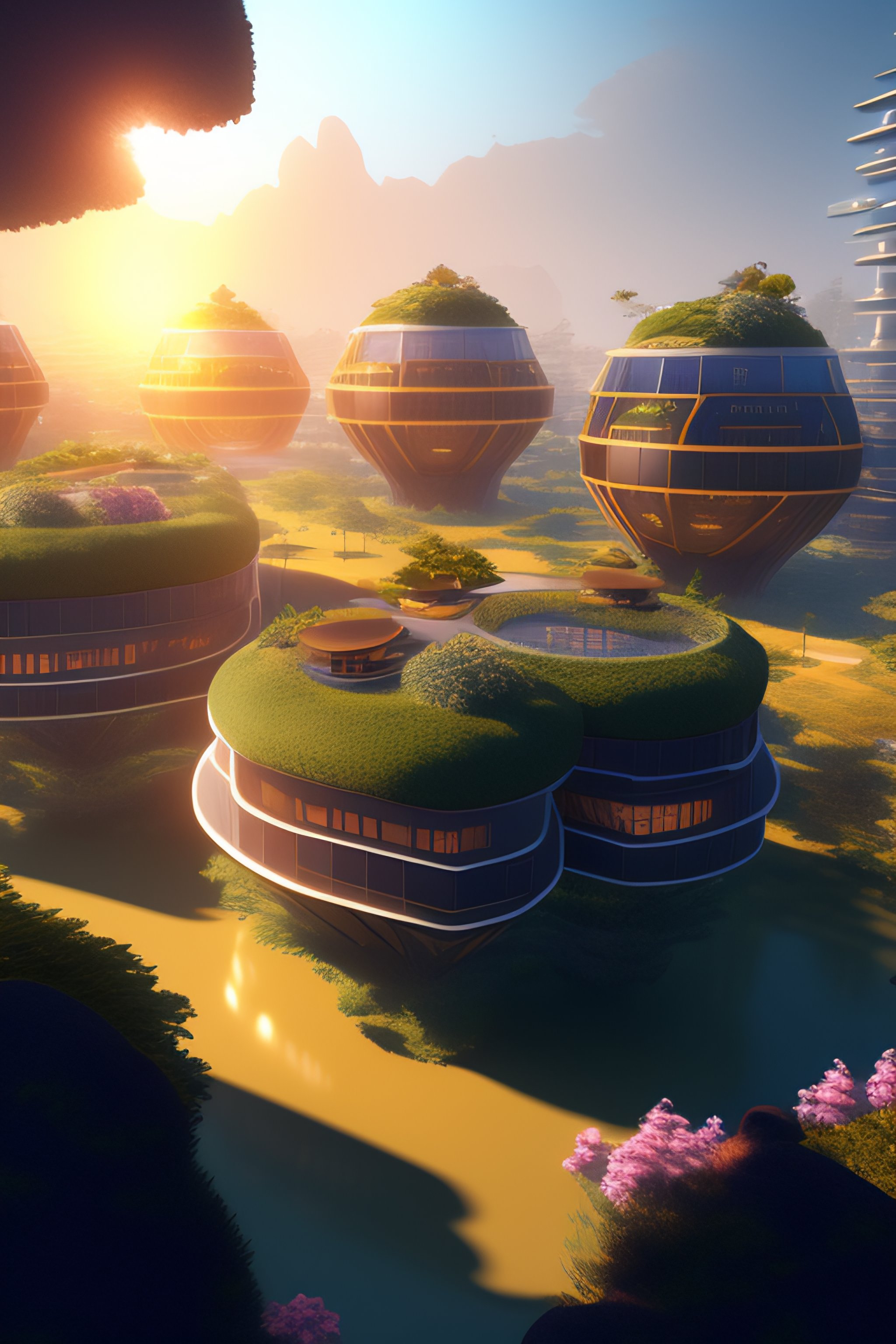 Lexica - Realistic Solarpunk utopian housing community, sci-fi, wooden ...