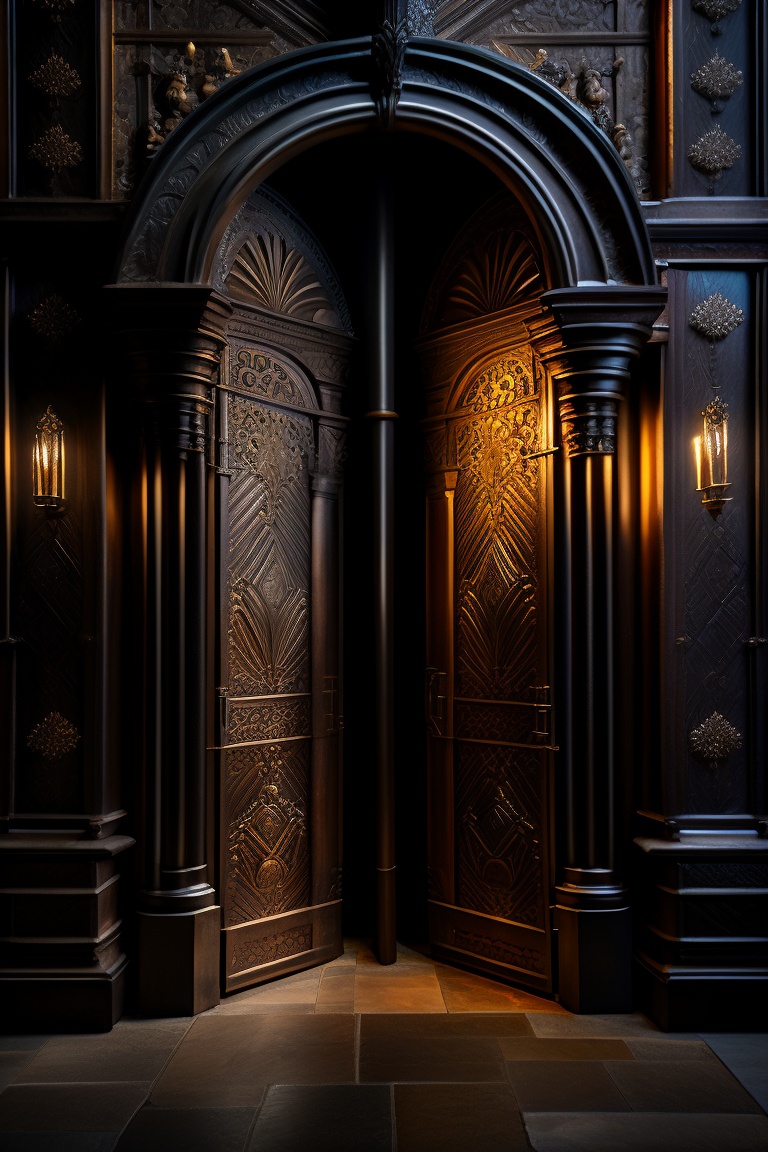 Lexica - Two doors side by side with two guards standing in front of ...