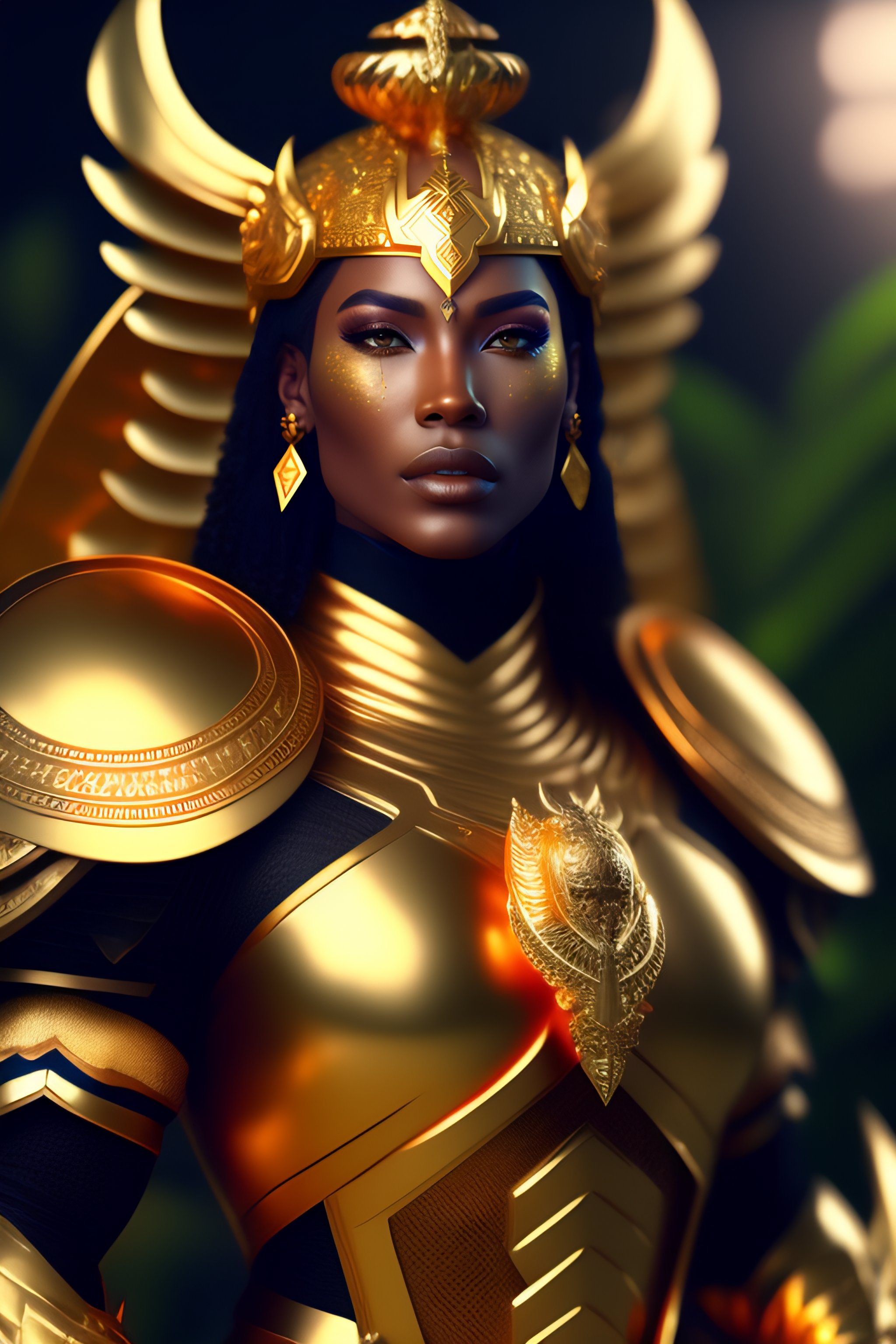 Lexica - Golden armored mayan knight, warrior like, luminous body, with ...