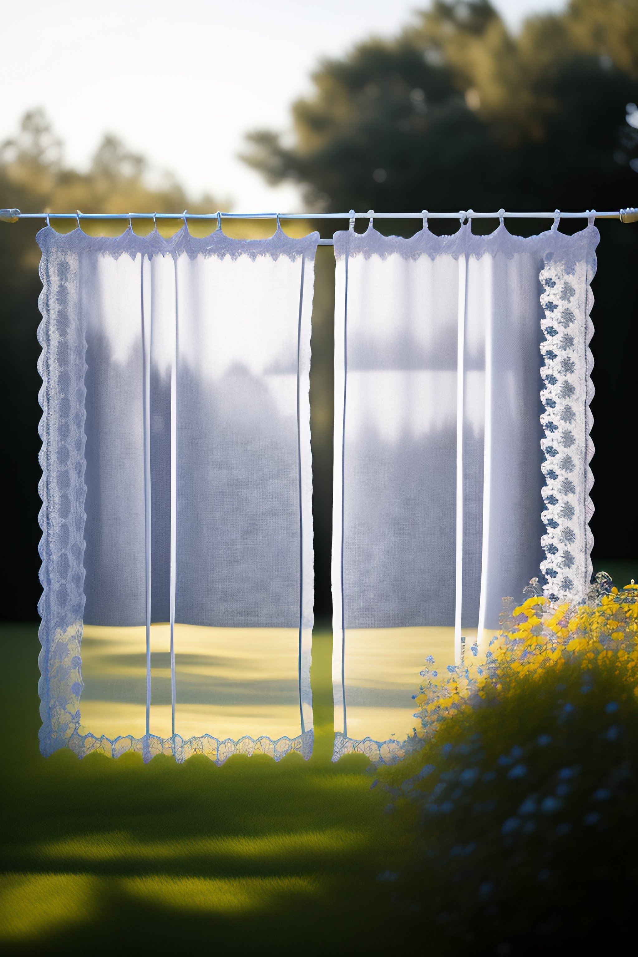 Lexica - Landscape photograph of linen white curtains swaying in the ...